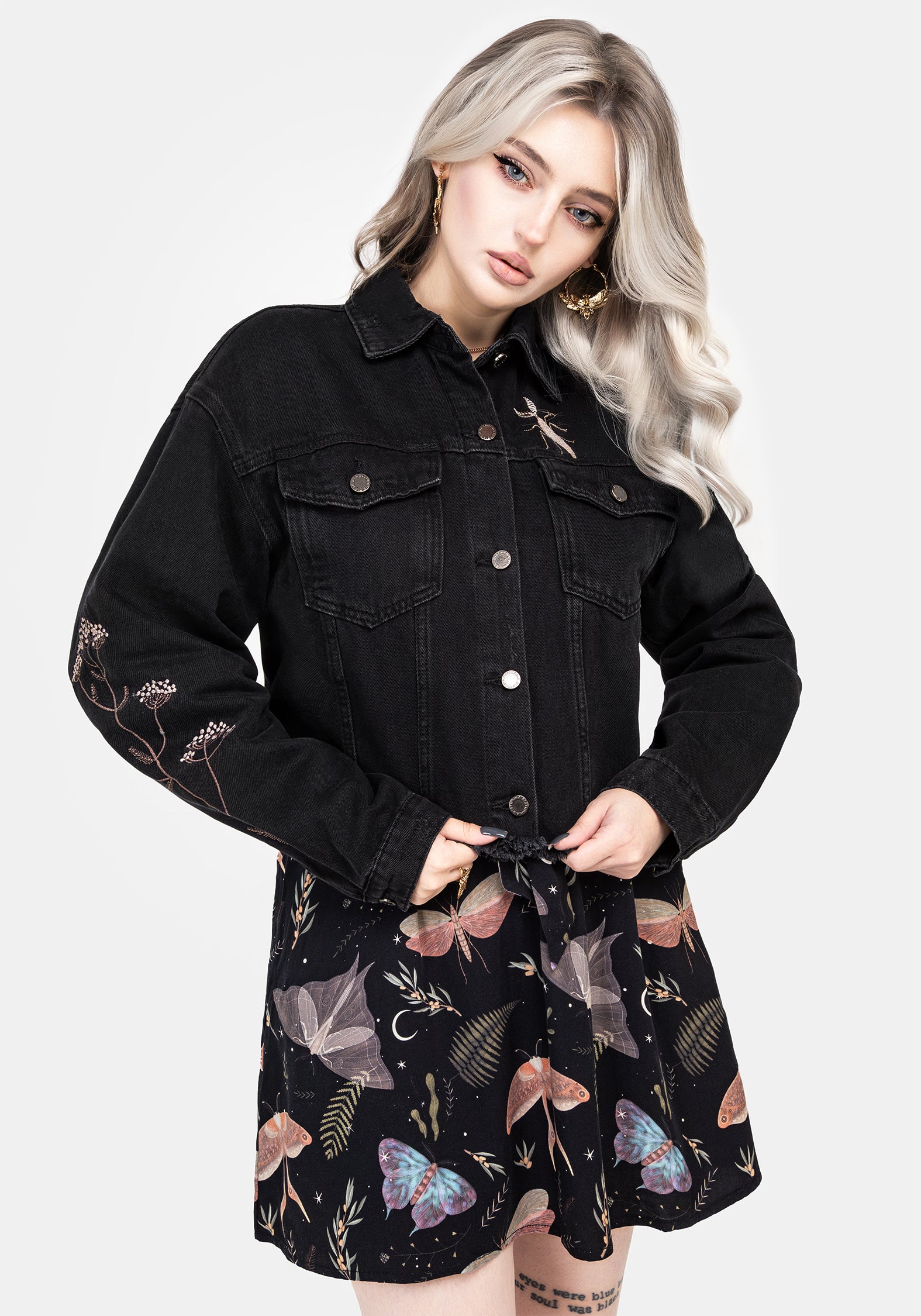 Griffinfly Embroidered Distressed Denim Jacket | Disturbia - Shop Women ...