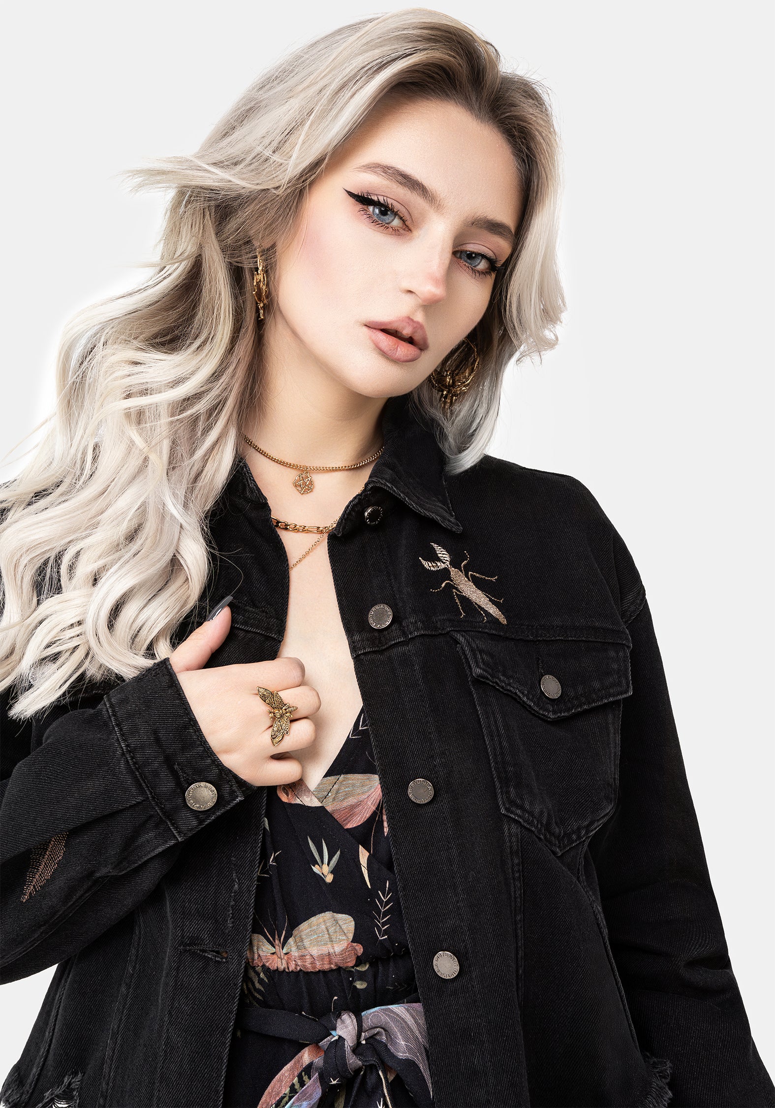 Griffinfly Embroidered Distressed Denim Jacket | Disturbia - Shop Women ...