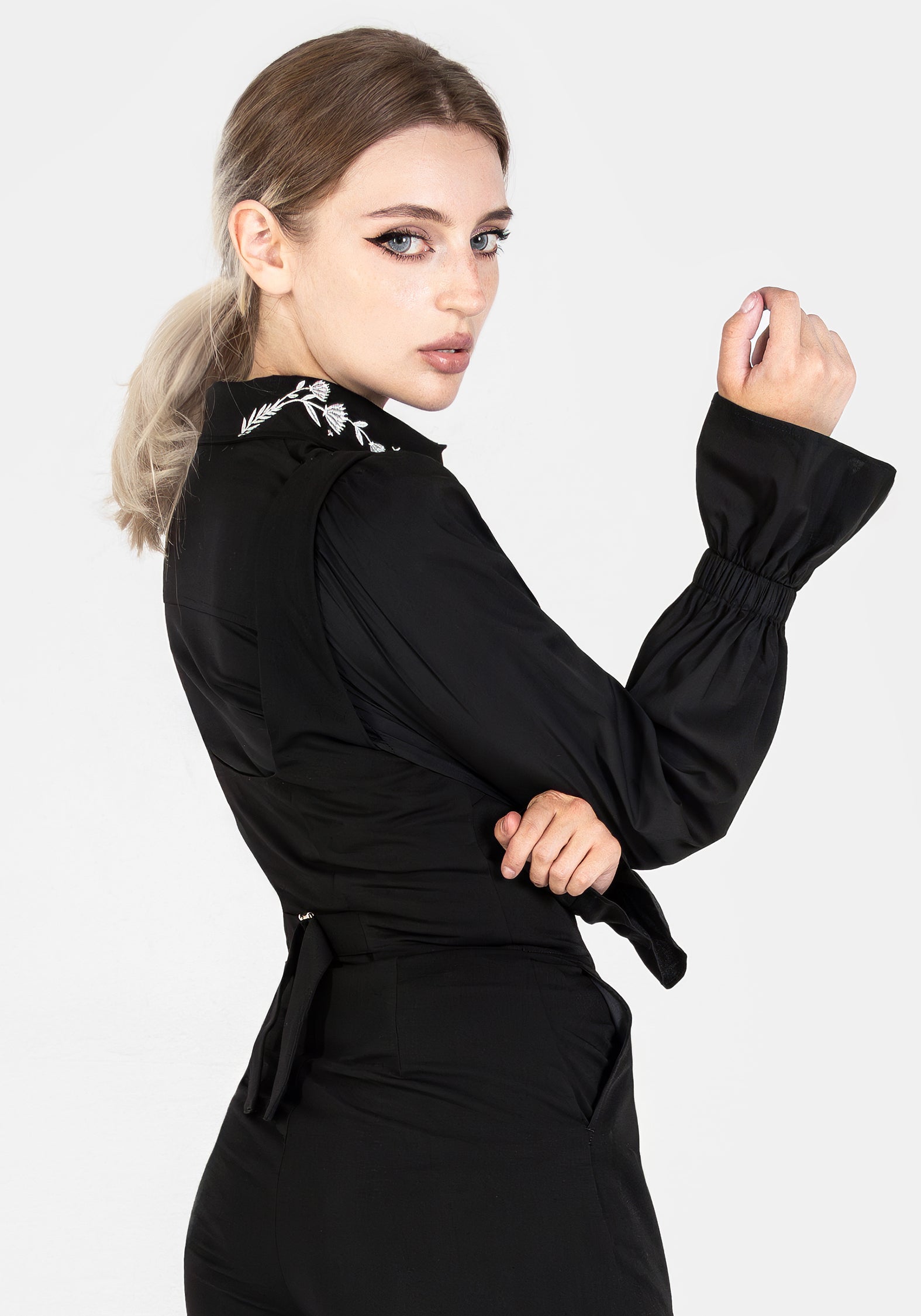 Tempora Embroidered Button Up Shirt - Black | Disturbia - Shop Women's ...