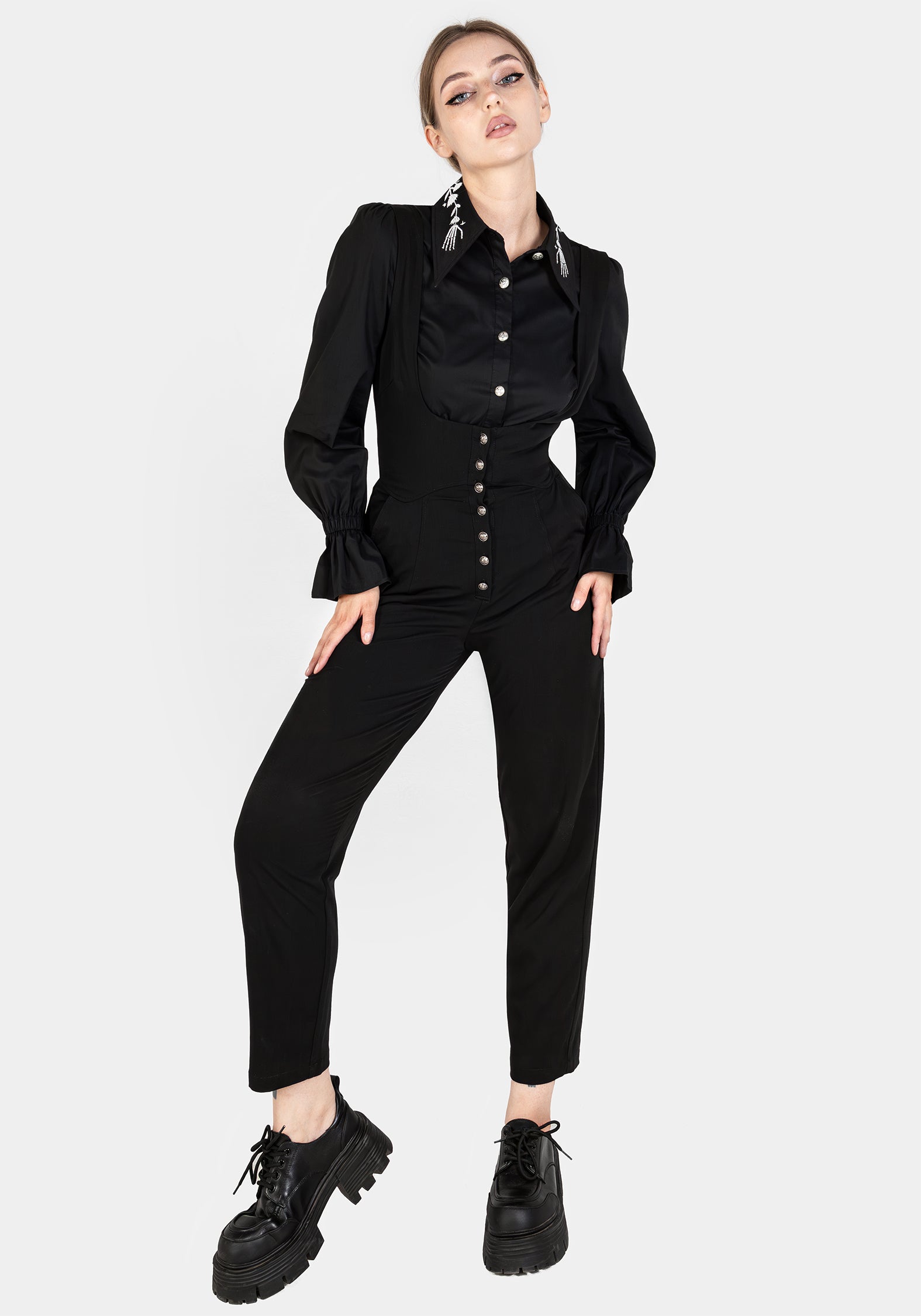 Tempora Embroidered Button Up Shirt - Black | Disturbia - Shop Women's ...