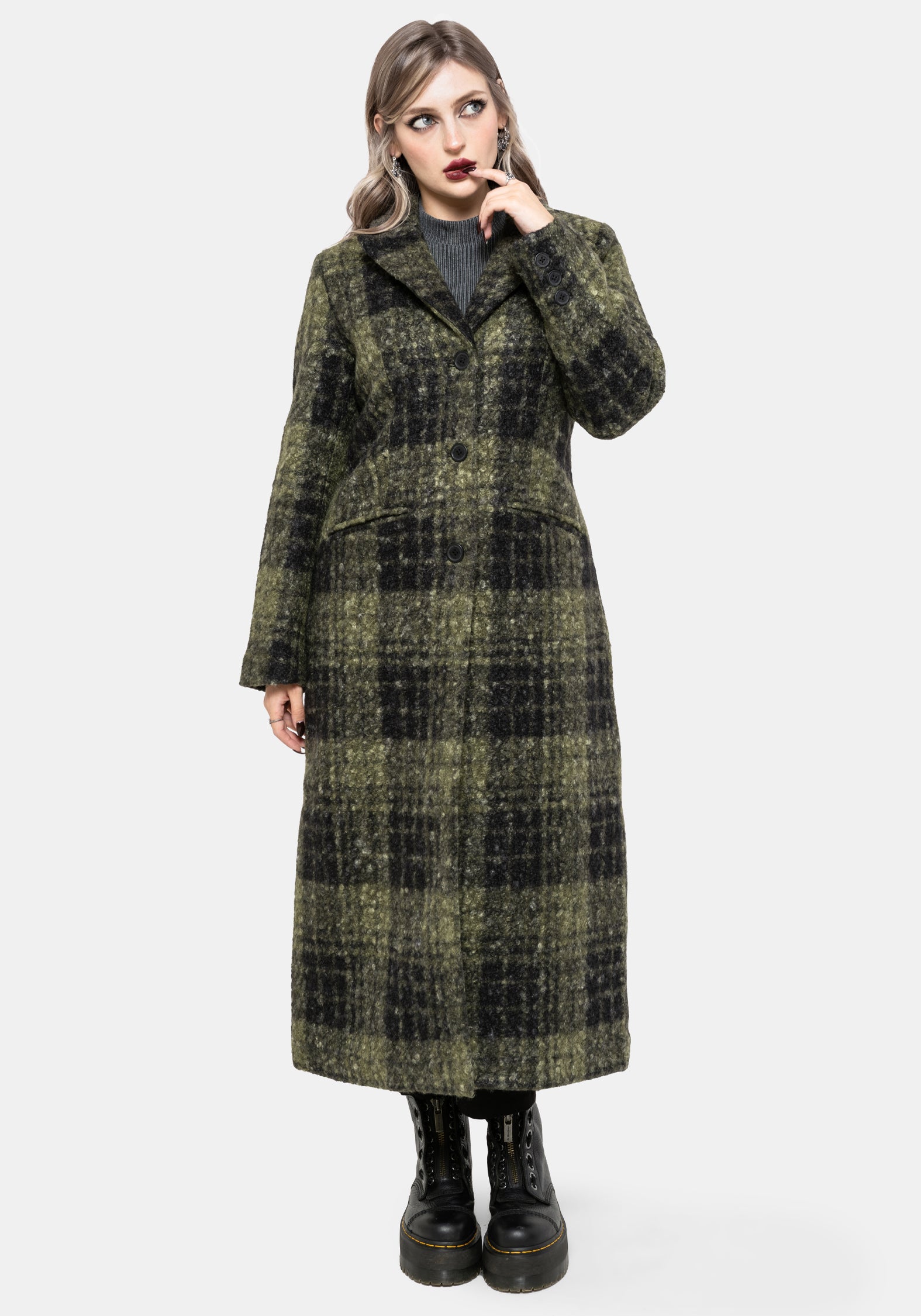 Memory Borg Check Longline Coat - Green – Disturbia