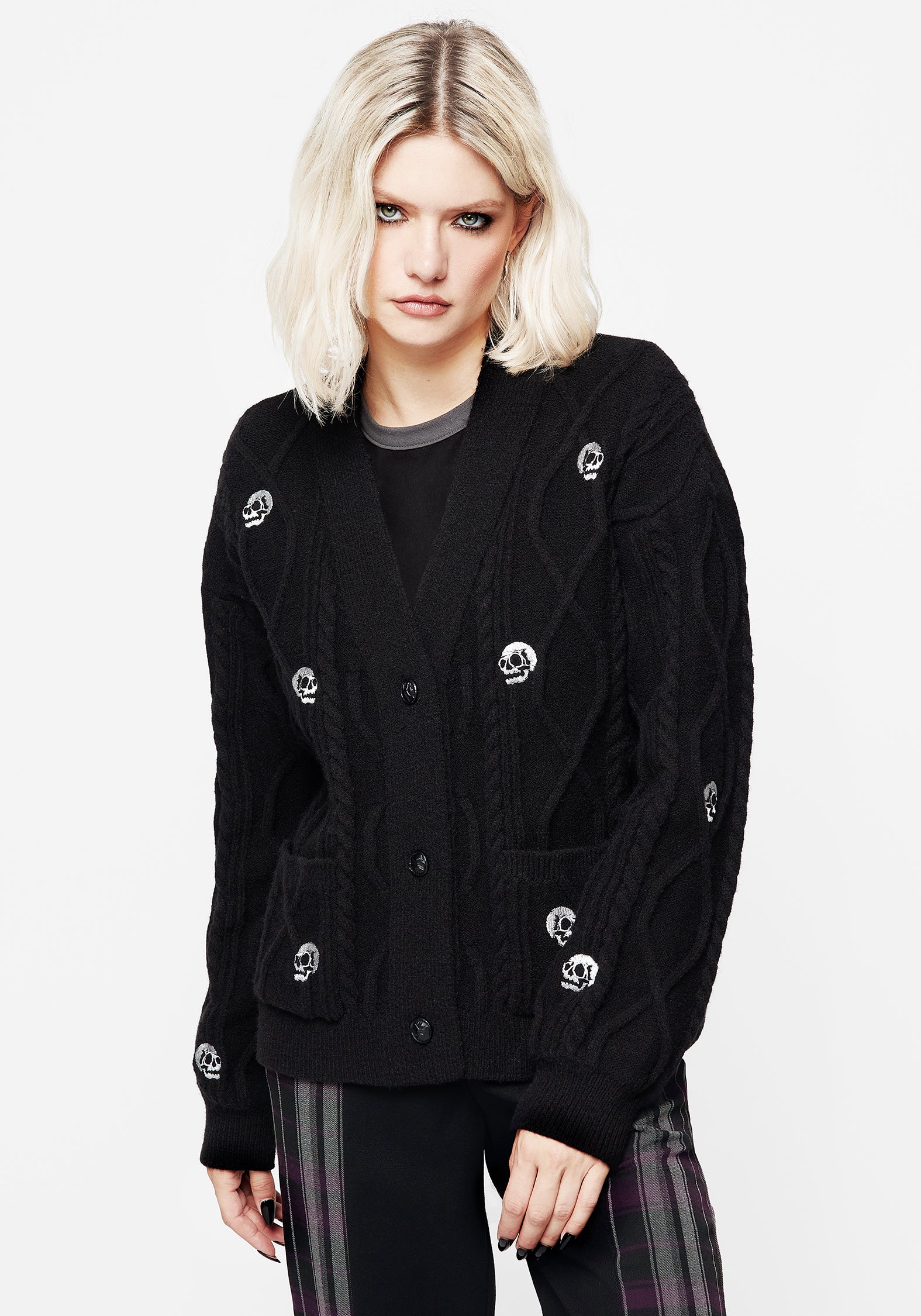 Bones Embroidered Cable Knit Cardigan | Disturbia - Shop Women's Gothic ...