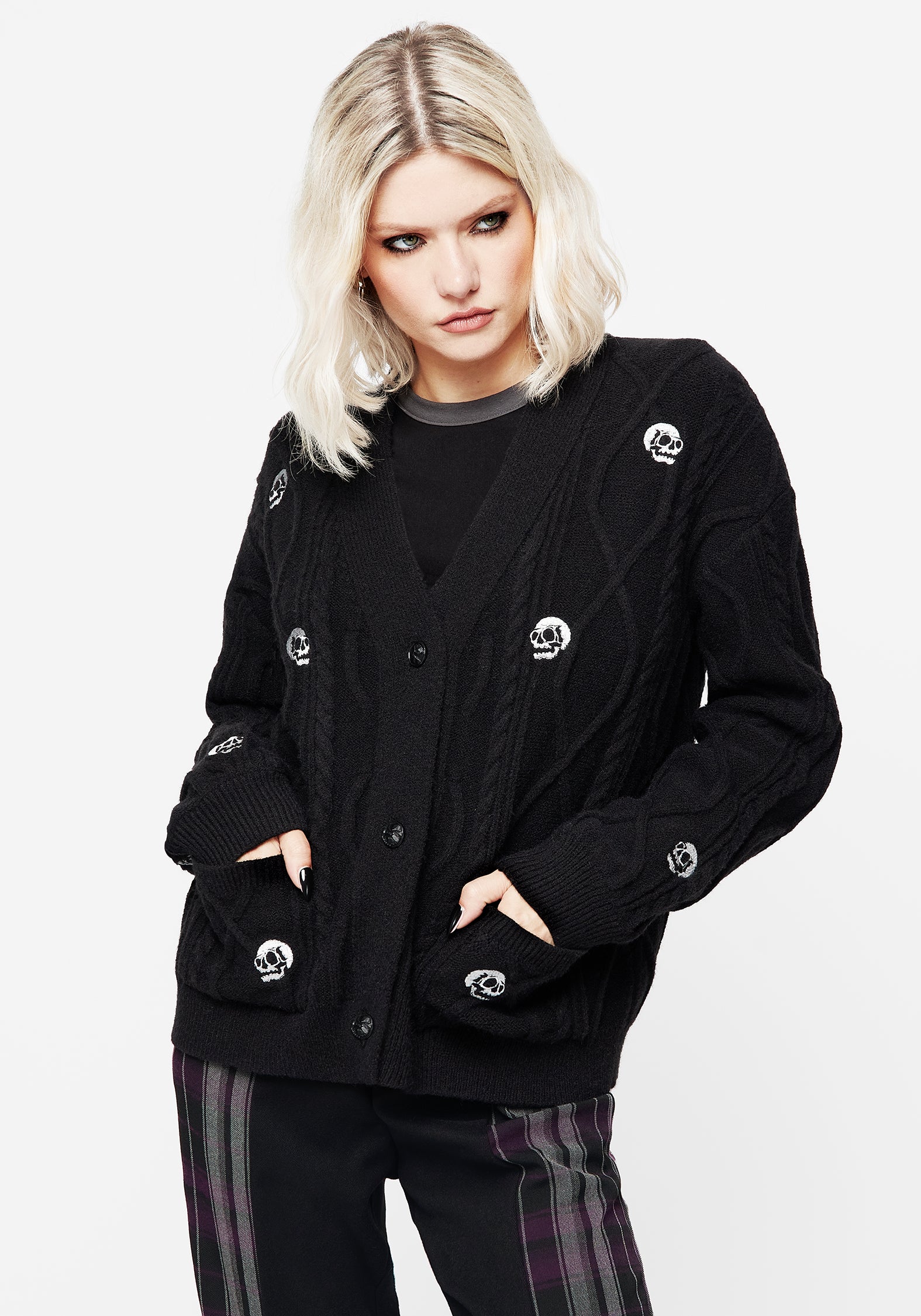 Bones Embroidered Cable Knit Cardigan | Disturbia - Shop Women's Gothic ...