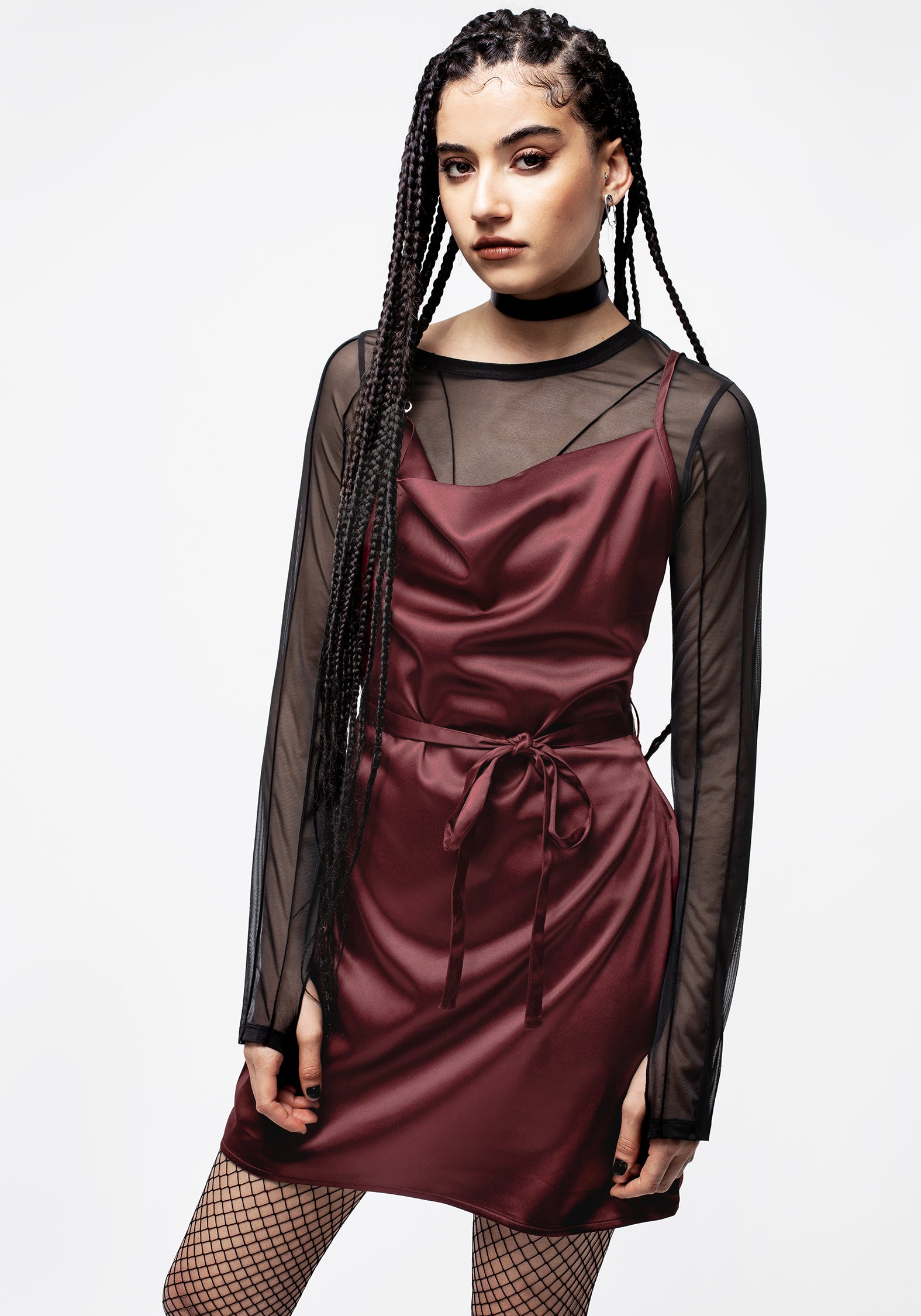 Medeina Cowl Neck Belted Satin Mini Dress - Red | Disturbia - Shop ...