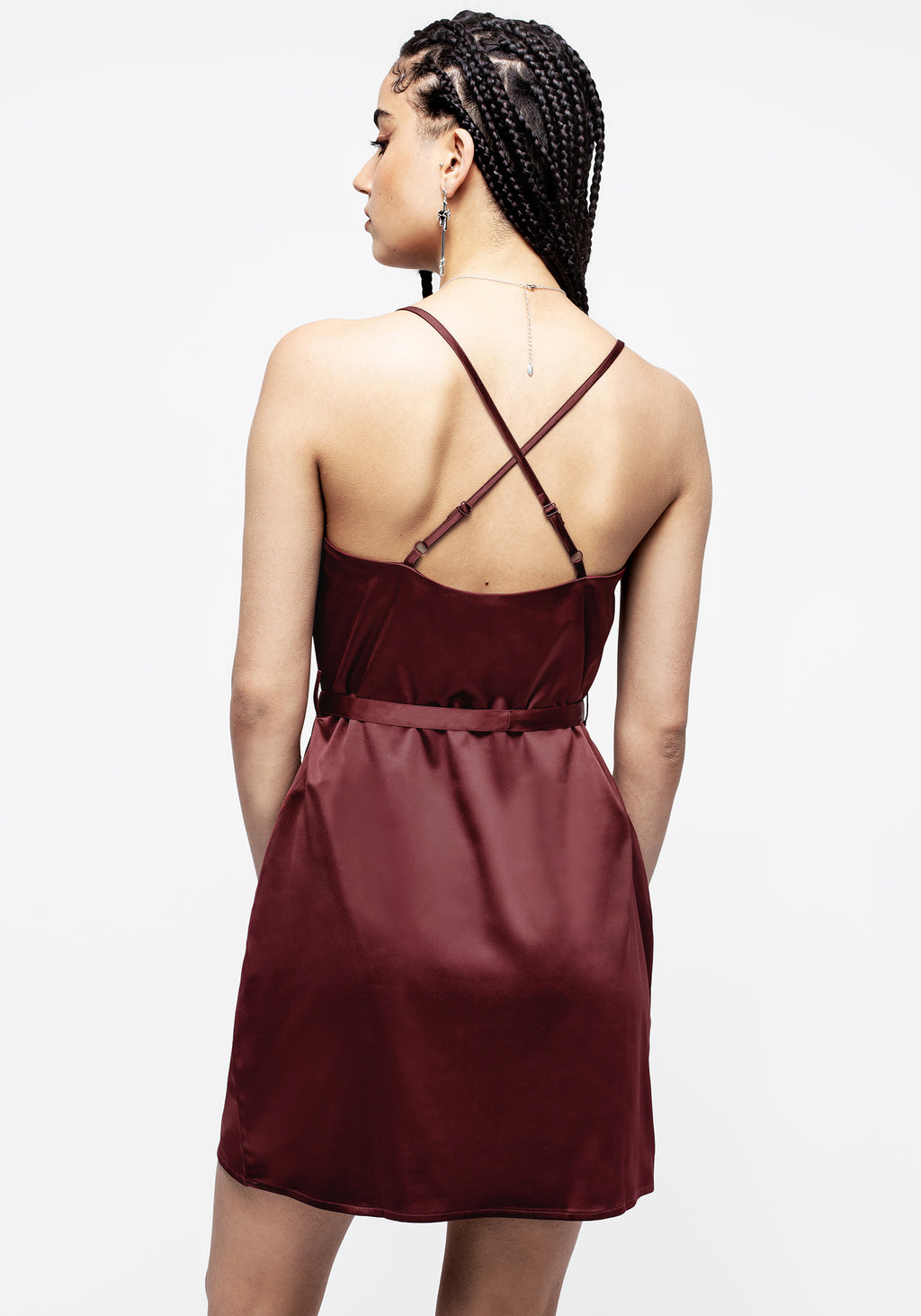 Medeina Cowl Neck Belted Satin Mini Dress - Red | Disturbia - Shop ...