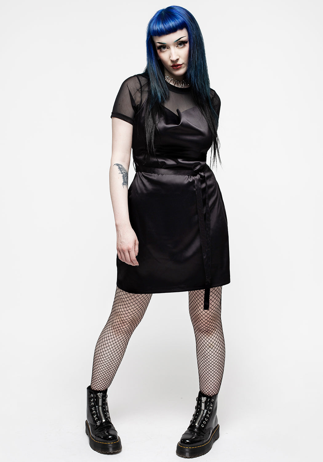 Medeina Cowl Neck Belted Satin Mini Dress - Midnight Black | Disturbia ...