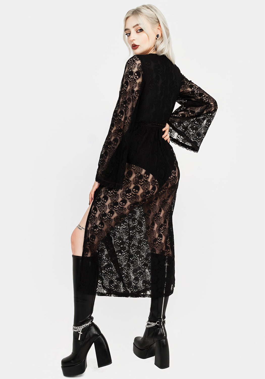 Morella Sheer Skull Lace Bodysuit Midaxi Dress | Disturbia - Shop Women ...