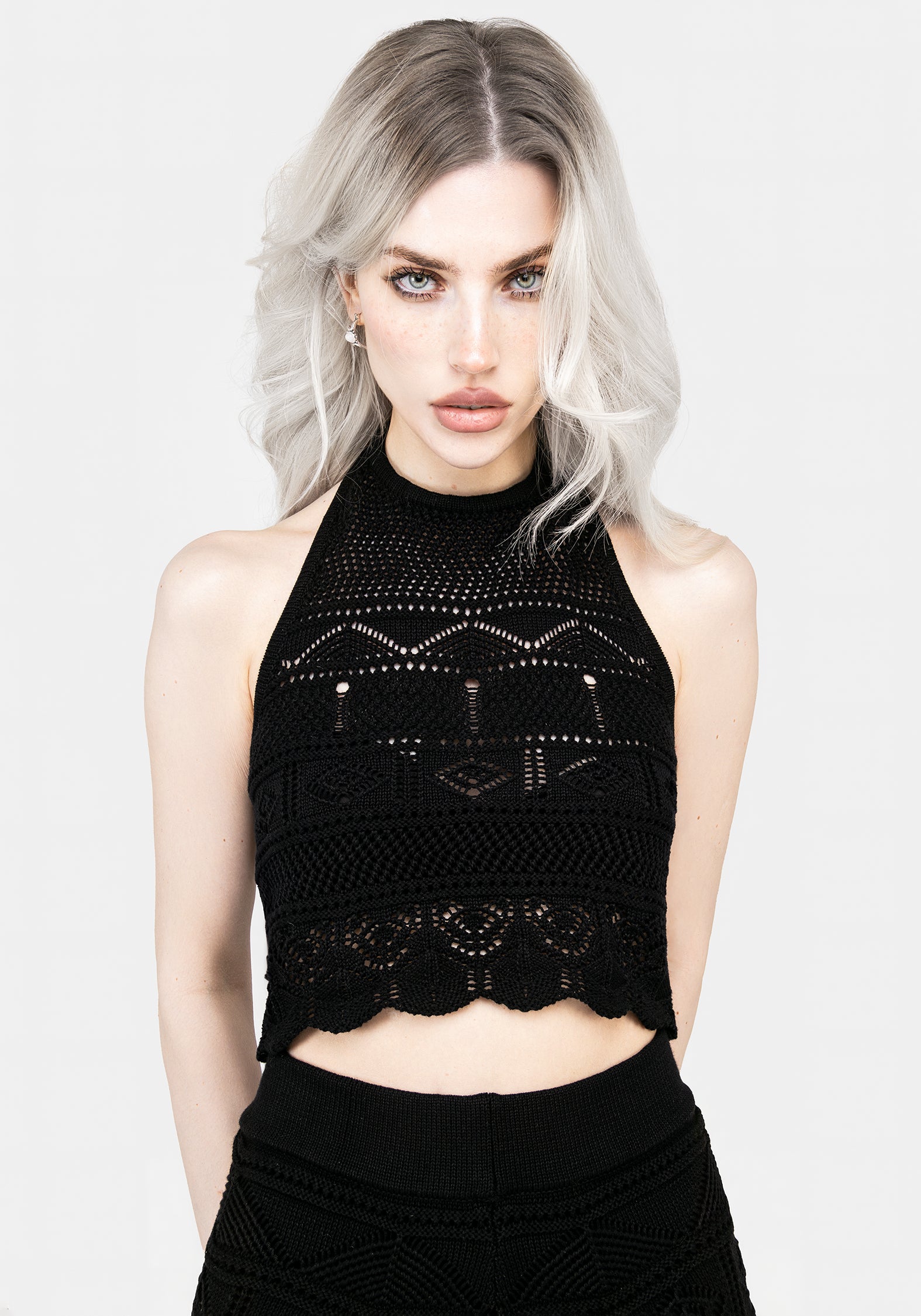 Hooked Pointelle Halter Crop Top | Disturbia - Shop Women's Gothic ...