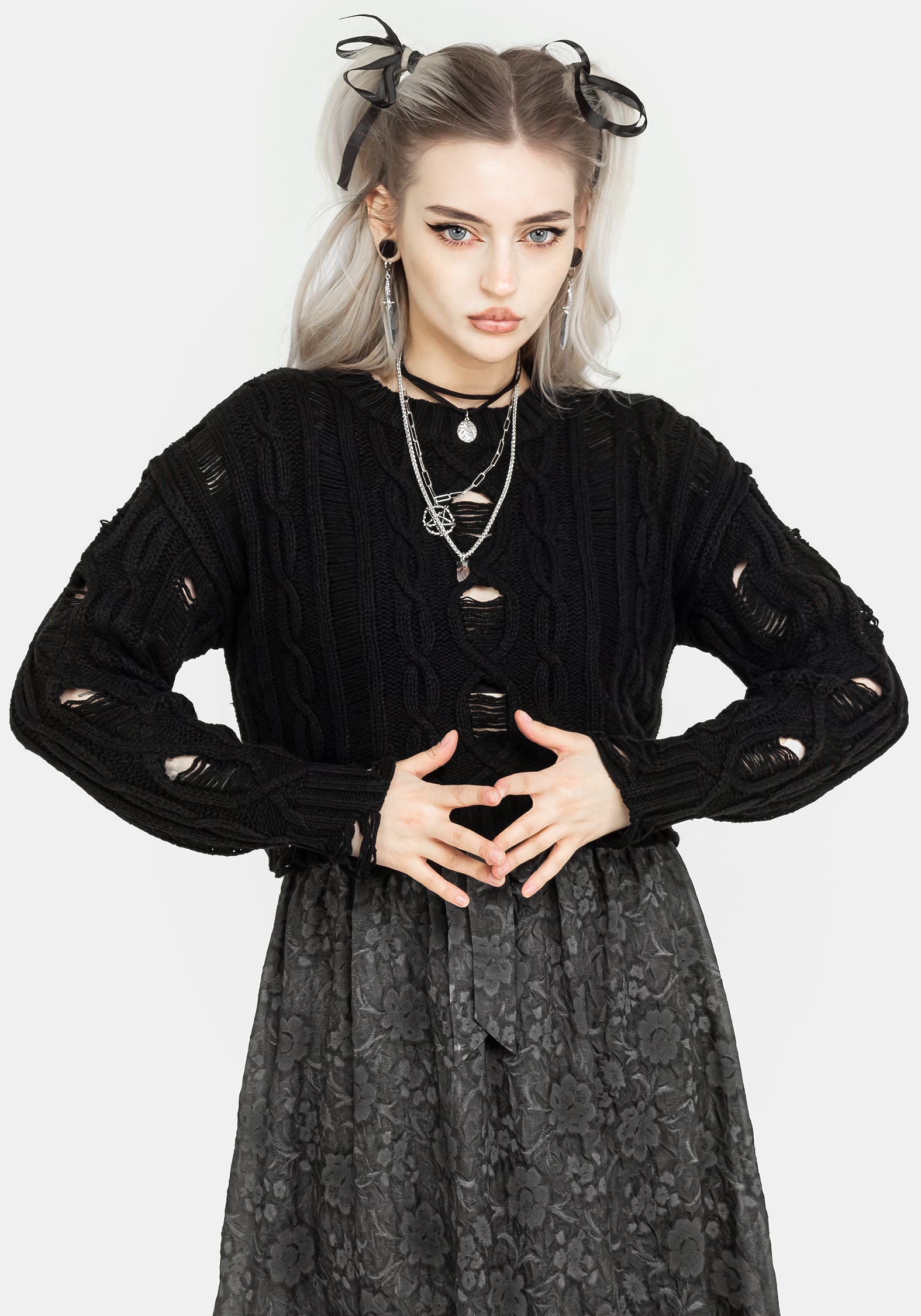 Nemesis Distressed Cable Knit Sweater | Disturbia - Shop Women's Gothic ...