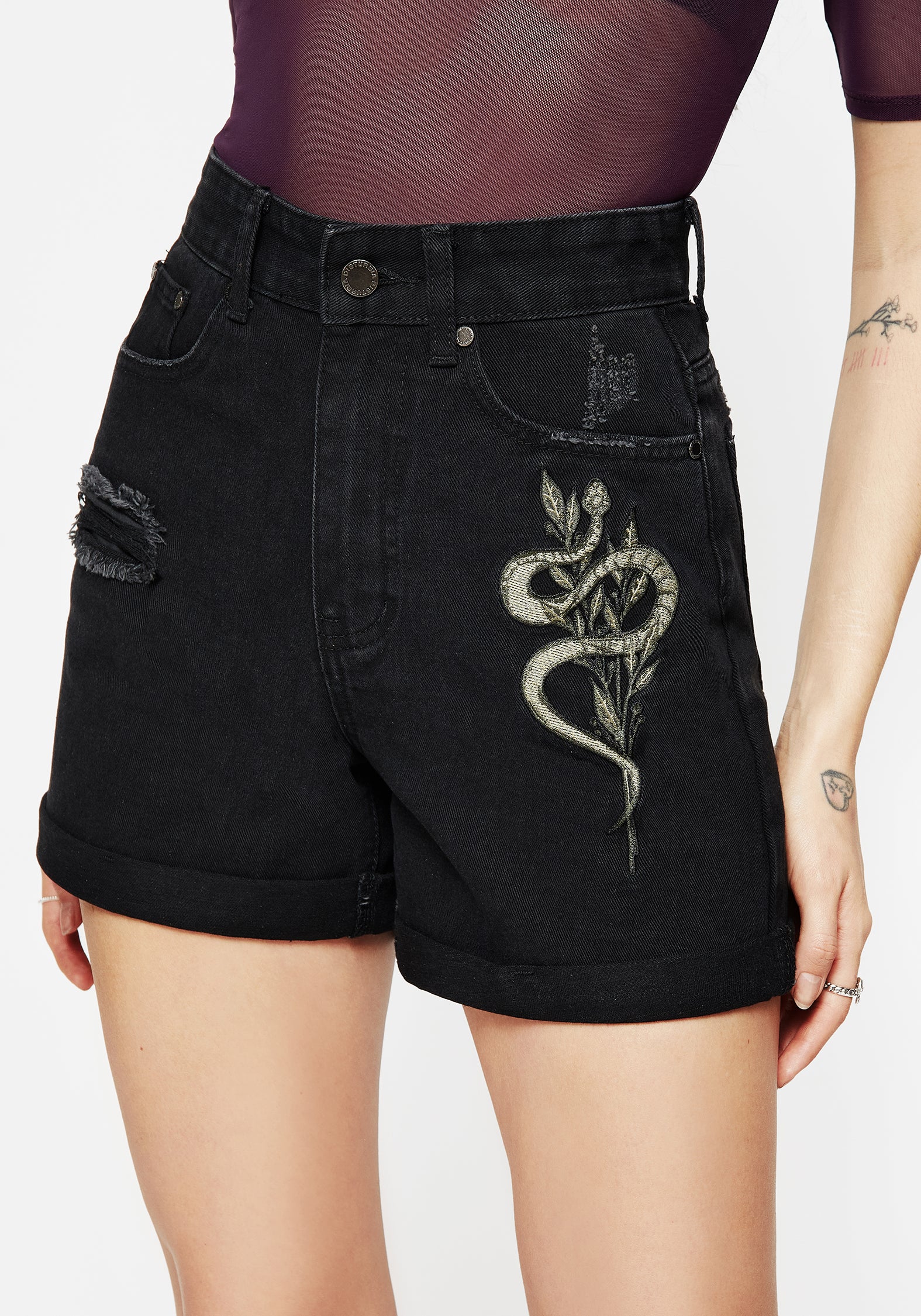 Nirah Embroidered Denim Shorts | Disturbia - Shop Women's Gothic, Alternative & Dark Romantic ...