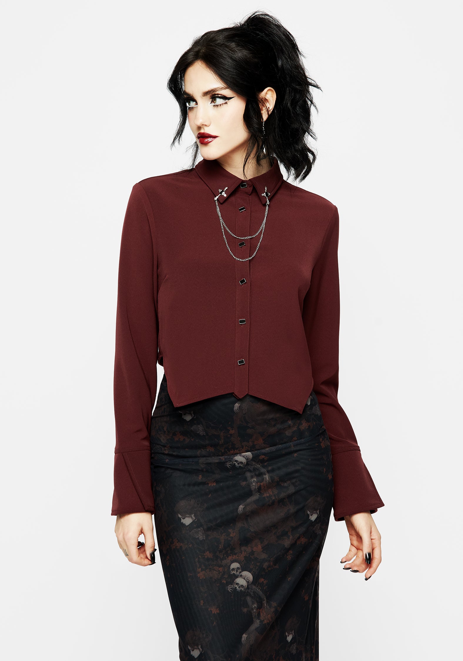 Resurrection Cross Chain Collared Crop Shirt | Disturbia - Shop Women's ...