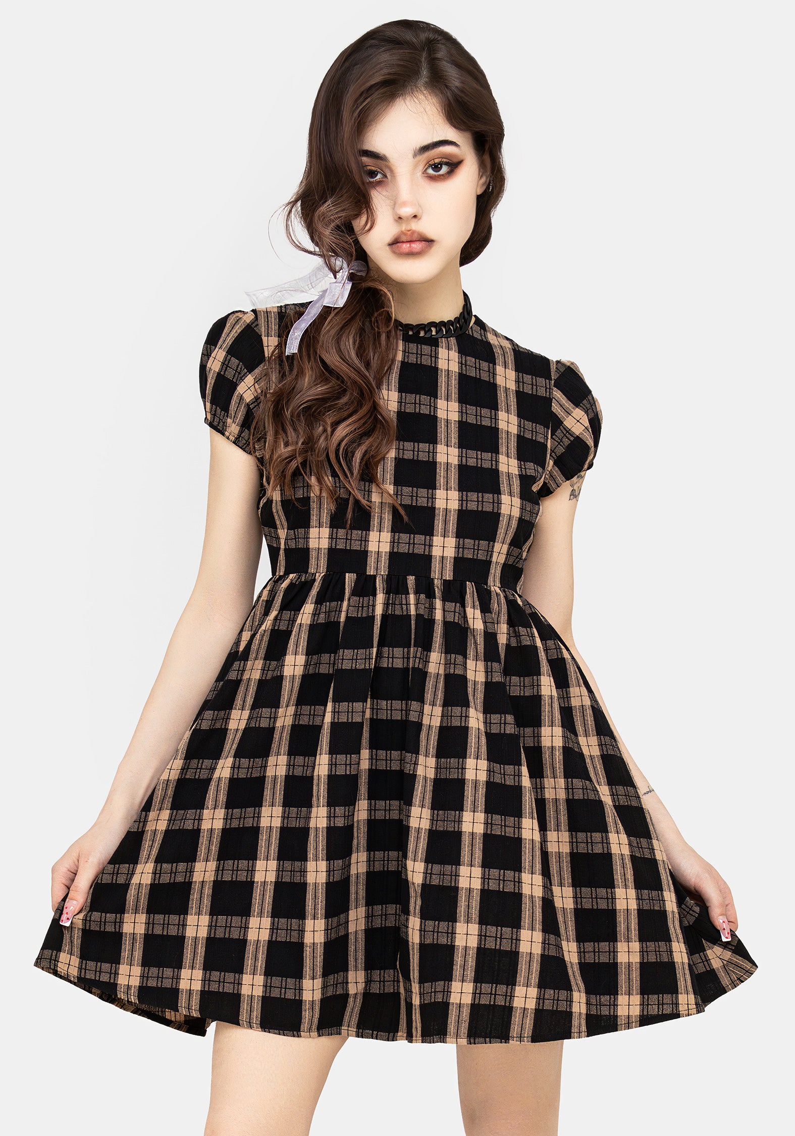 Backspace Check Mini Skater Dress – Disturbia