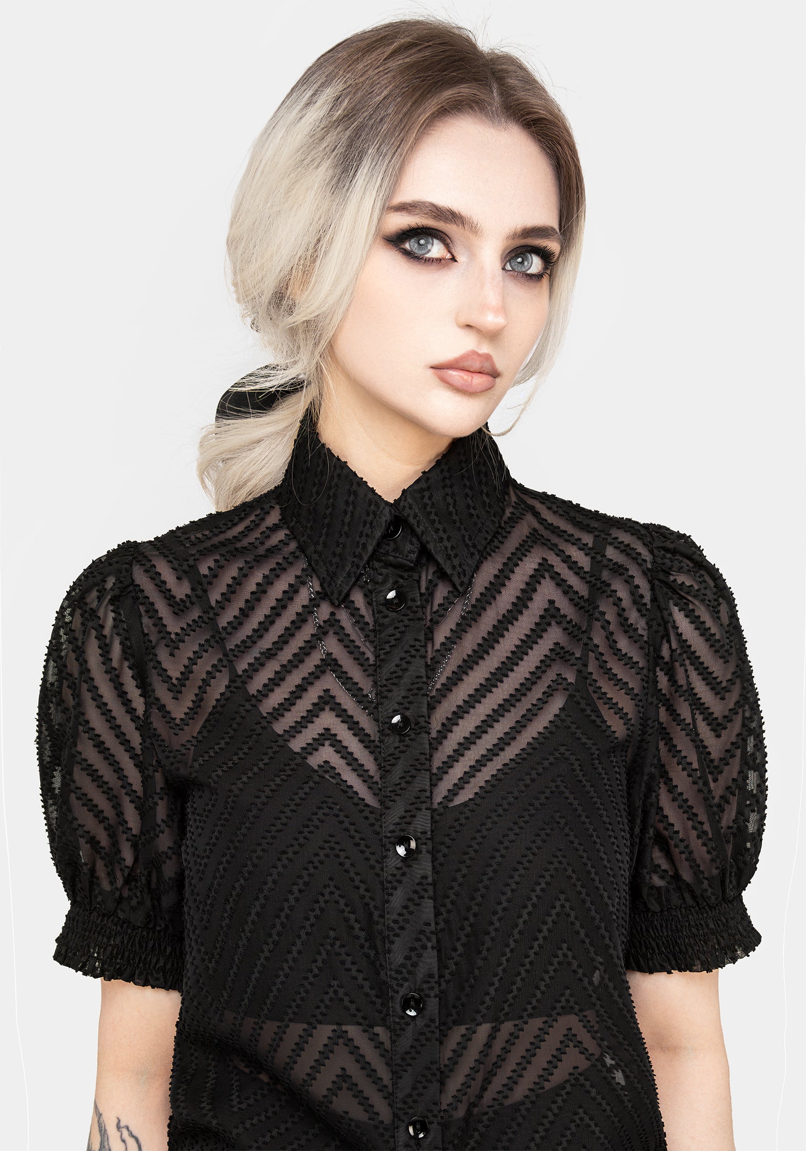 Chevron Button Up Blouse Top | Disturbia - Shop Women's Gothic ...