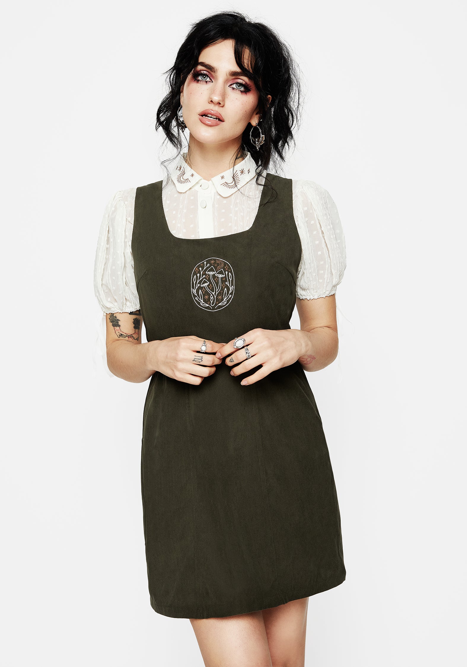 Mycelium Embroidered Mini Pinafore Dress | Disturbia - Shop Women's ...