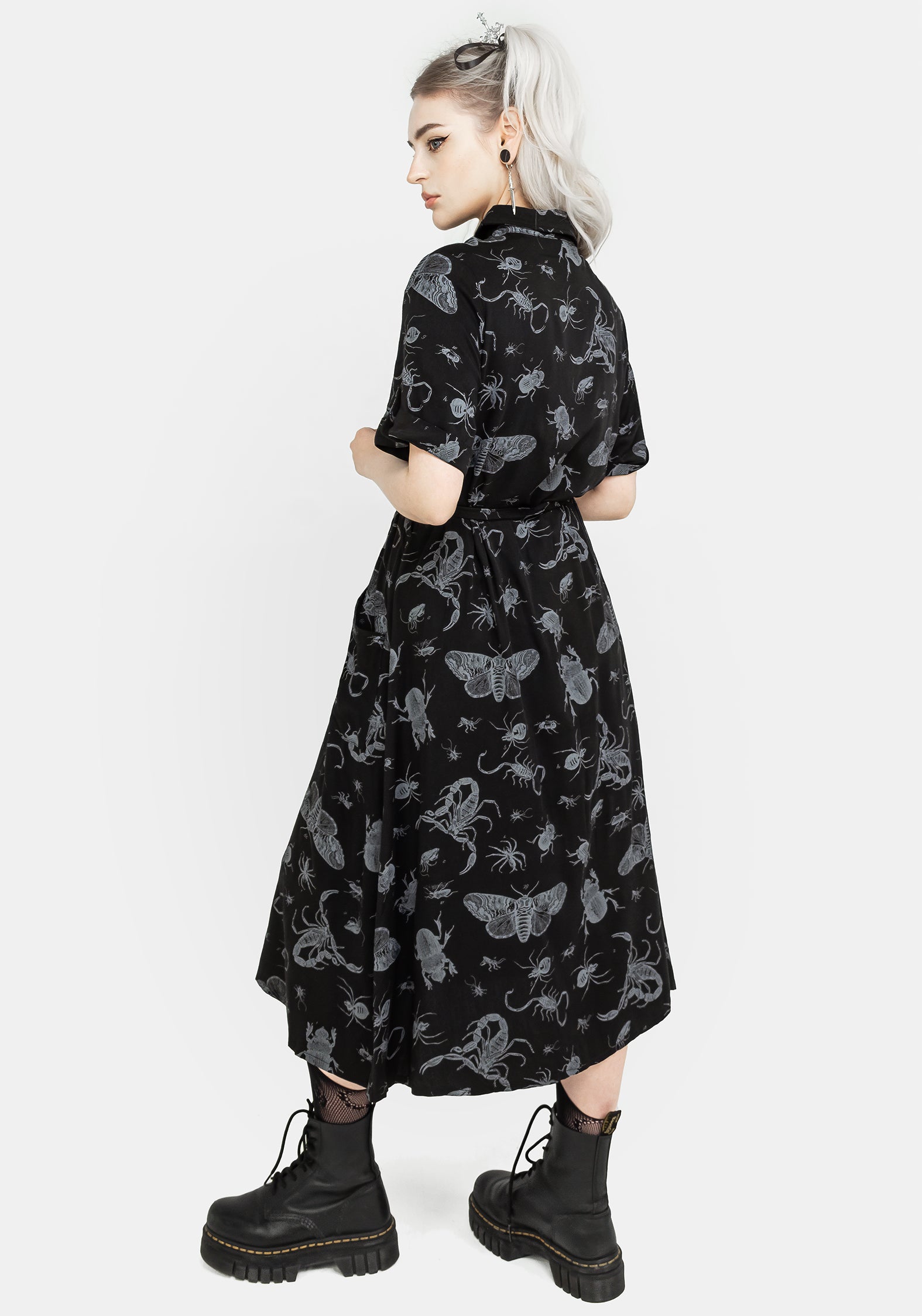 Parasite Bugs Short Sleeve Midi Shirt Dress - Black | Disturbia - Shop ...