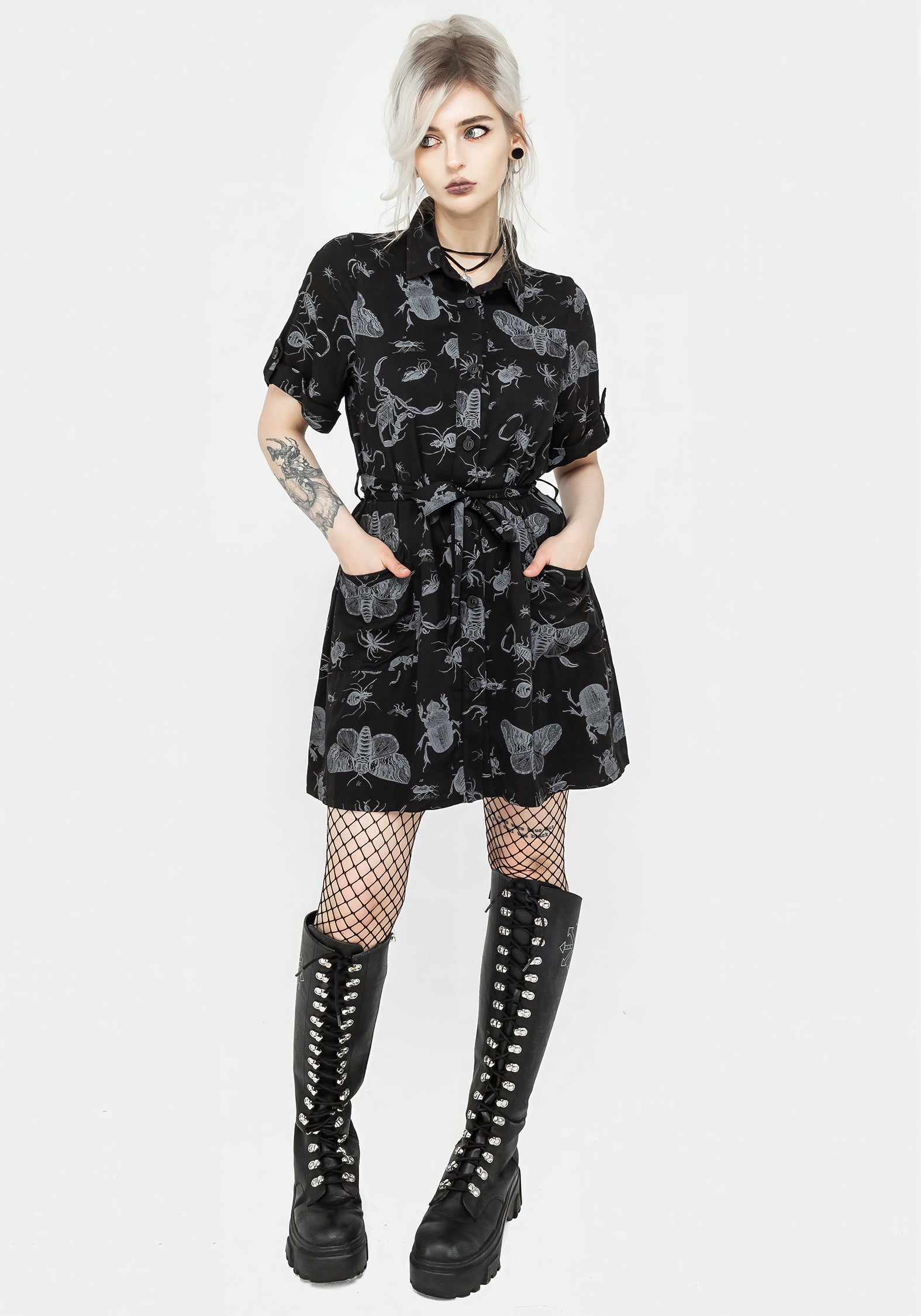 Parasite Bugs Short Sleeve Mini Shirt Dress - Black | Disturbia - Shop ...