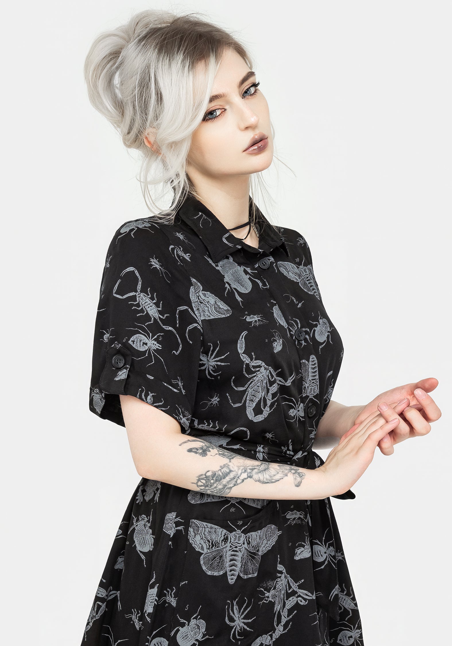 Parasite Bugs Short Sleeve Mini Shirt Dress - Black | Disturbia - Shop ...