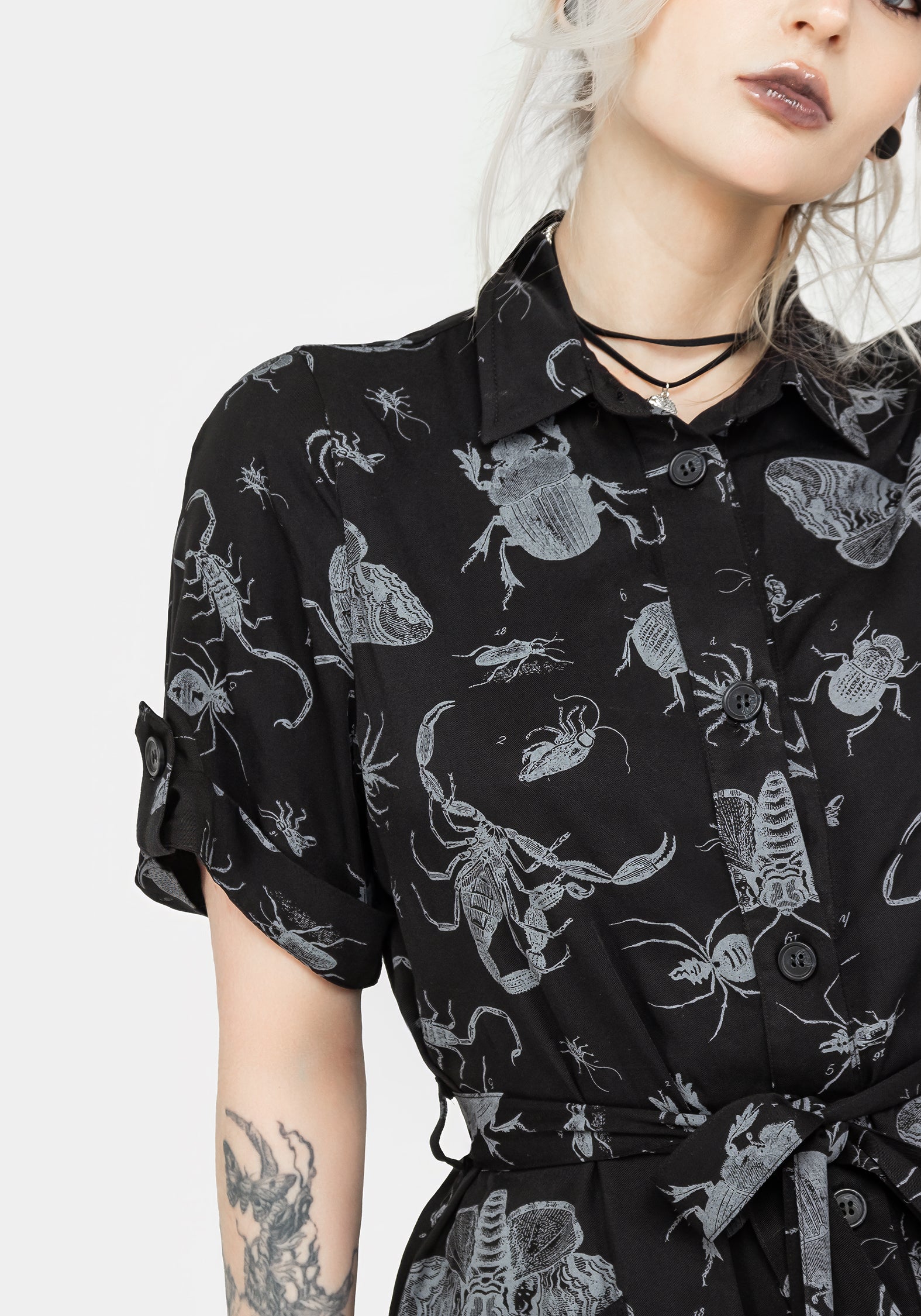 Parasite Bugs Short Sleeve Mini Shirt Dress - Black | Disturbia - Shop ...