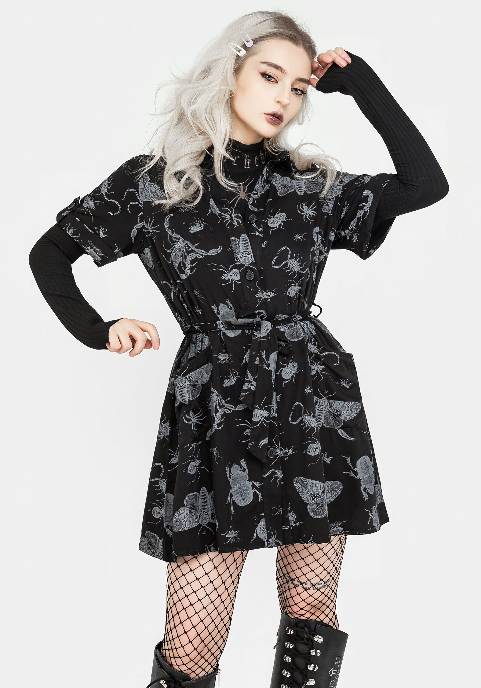 Parasite Bugs Short Sleeve Mini Shirt Dress - Black | Disturbia - Shop ...