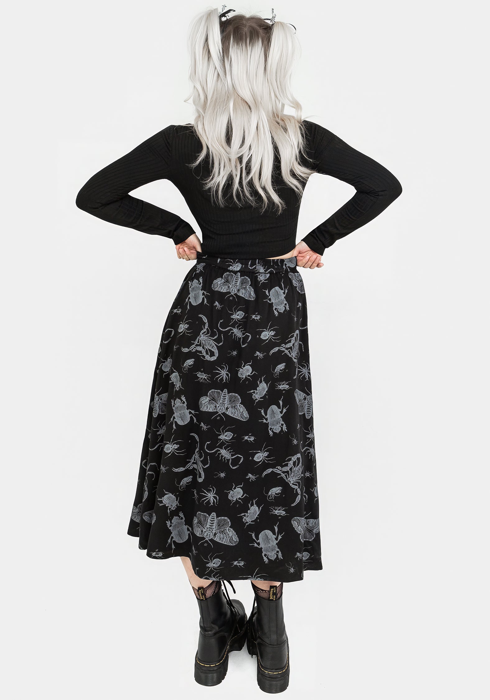 Parasite Bugs Button Front Midi Skirt - Black | Disturbia - Shop Women ...