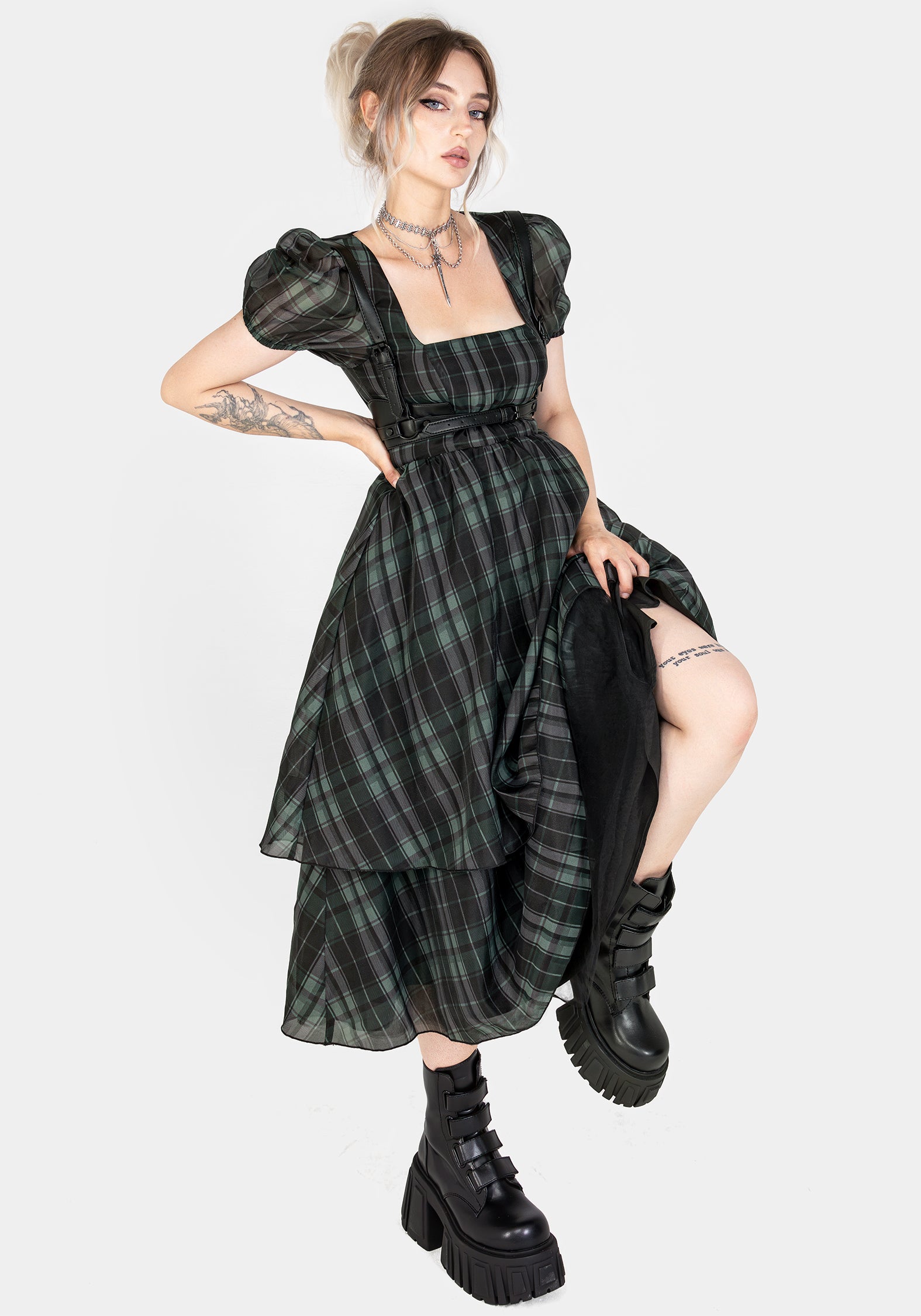 Checkmate Puff Sleeve Layered Organza Midi Dress | Disturbia - Shop ...