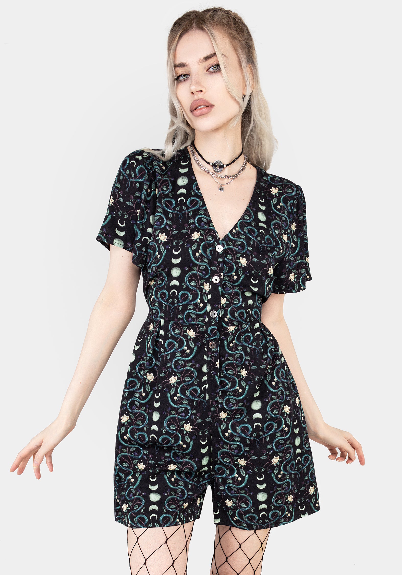 Pythia Button Up Playsuit | Disturbia - Shop Women's Gothic ...