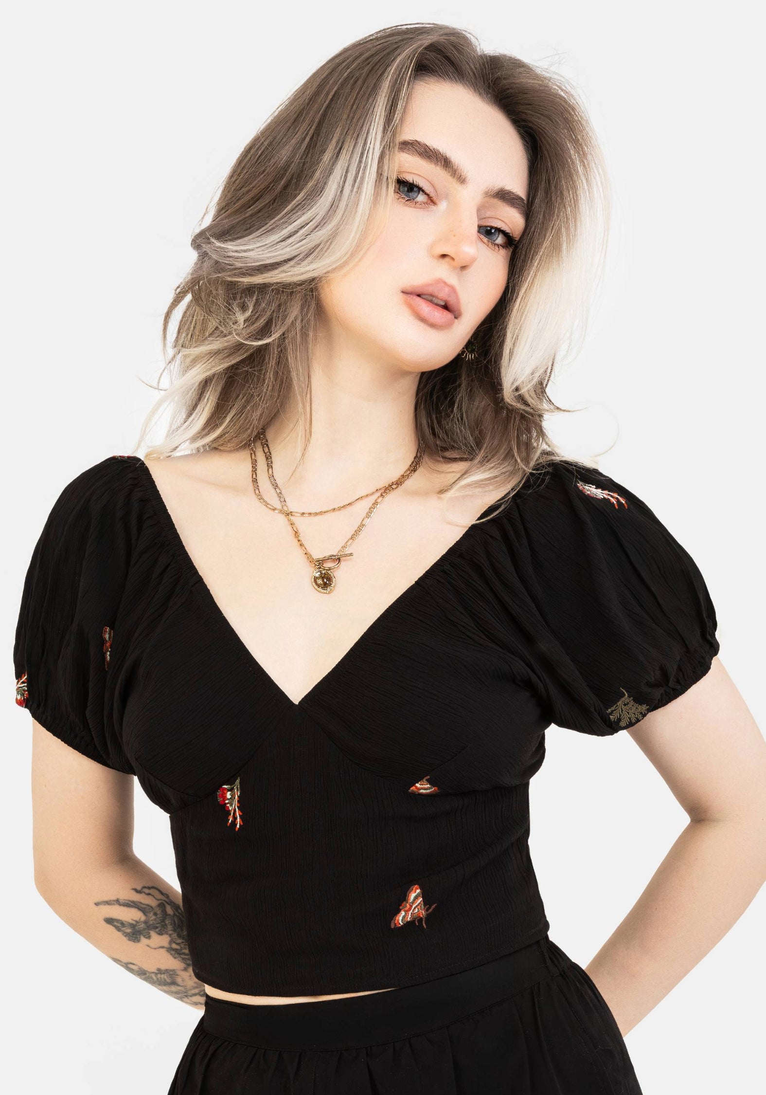 Copia Moth Embroidered Cotton Puff Sleeve Top | Disturbia - Shop Women ...