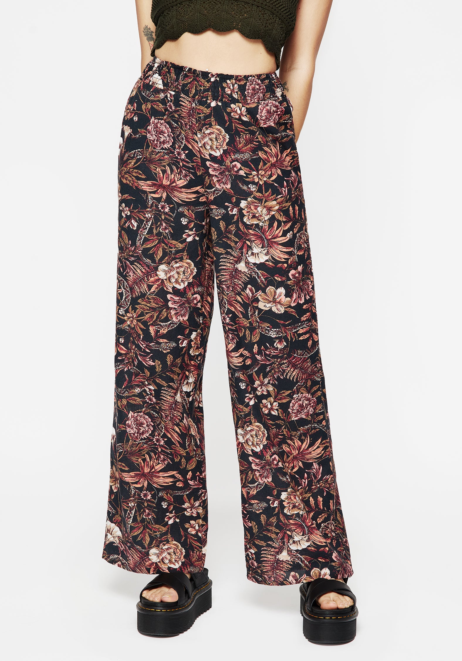 Bashe Cotton Floral Snake Print Wide Leg Trousers | Disturbia - Shop ...