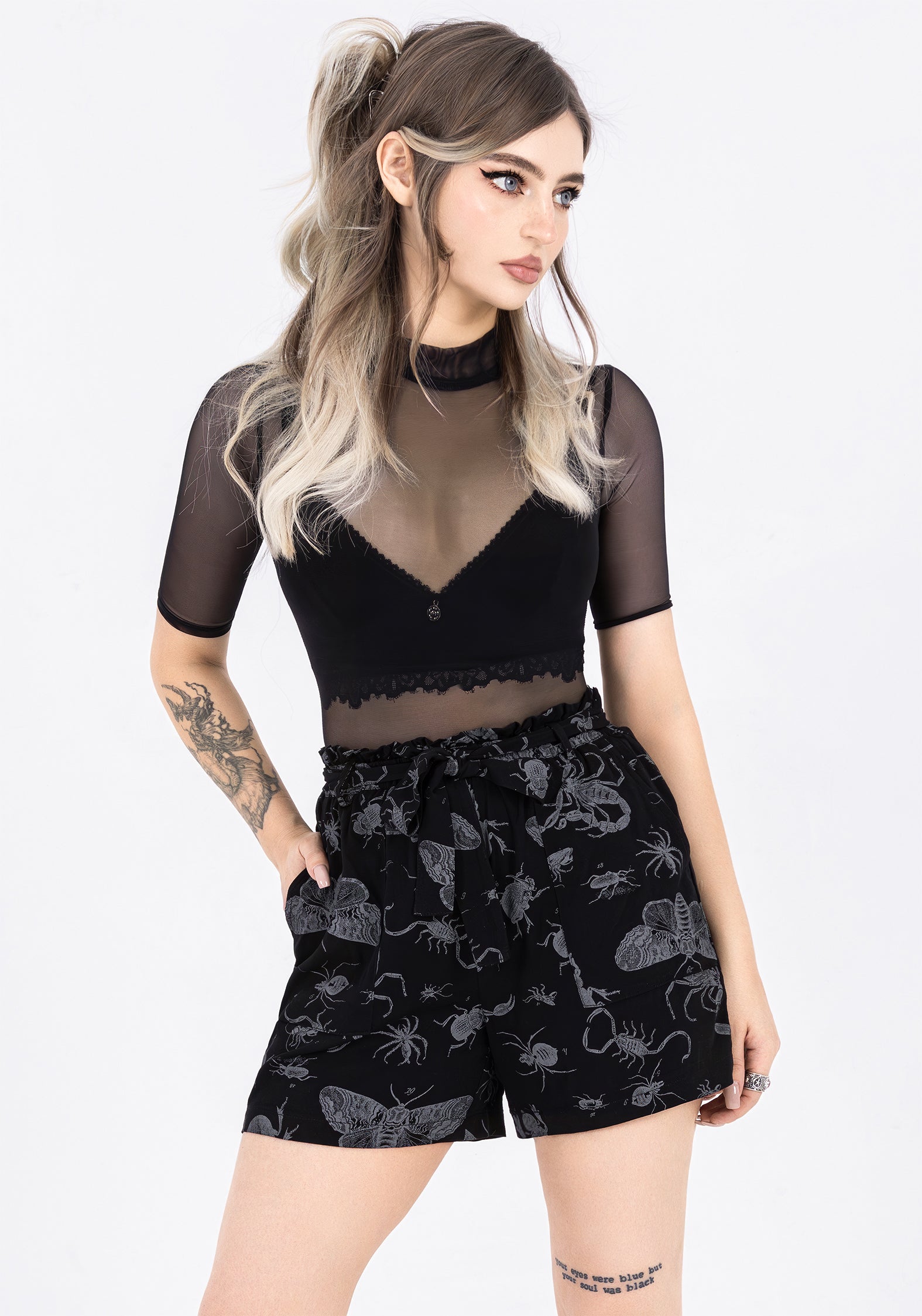 Parasite Bugs Tie Waist Paperbag Shorts - Black | Disturbia - Shop ...