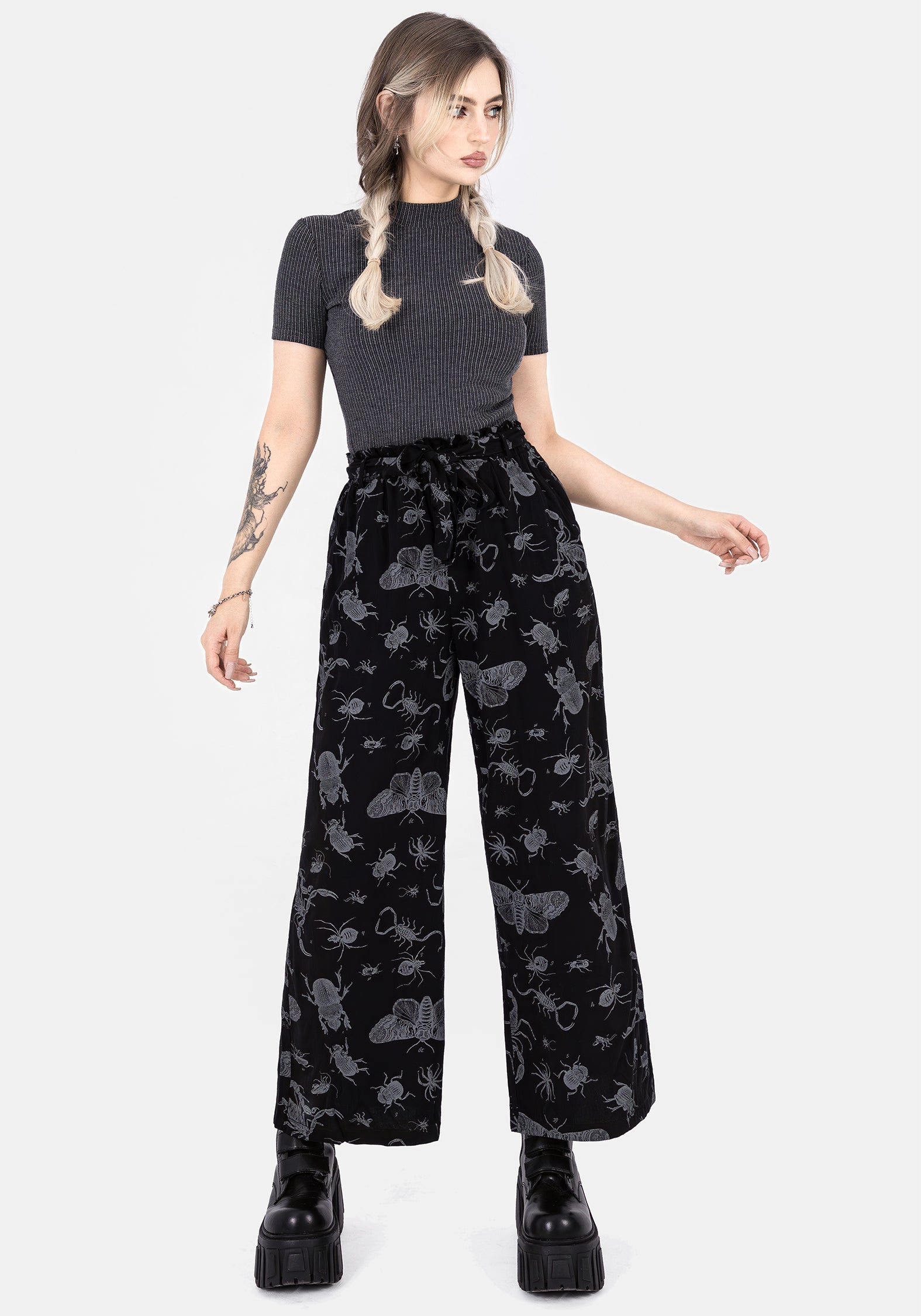 Parasite Bugs Wide Leg Paperbag Culotte Trousers - Black | Disturbia ...
