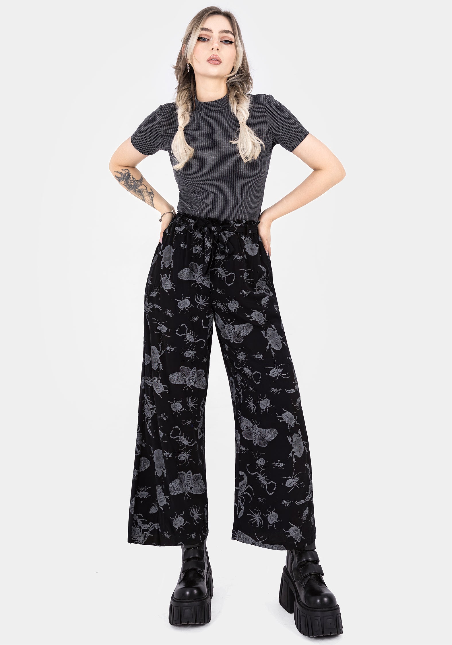 Parasite Bugs Wide Leg Paperbag Culotte Trousers - Black | Disturbia ...