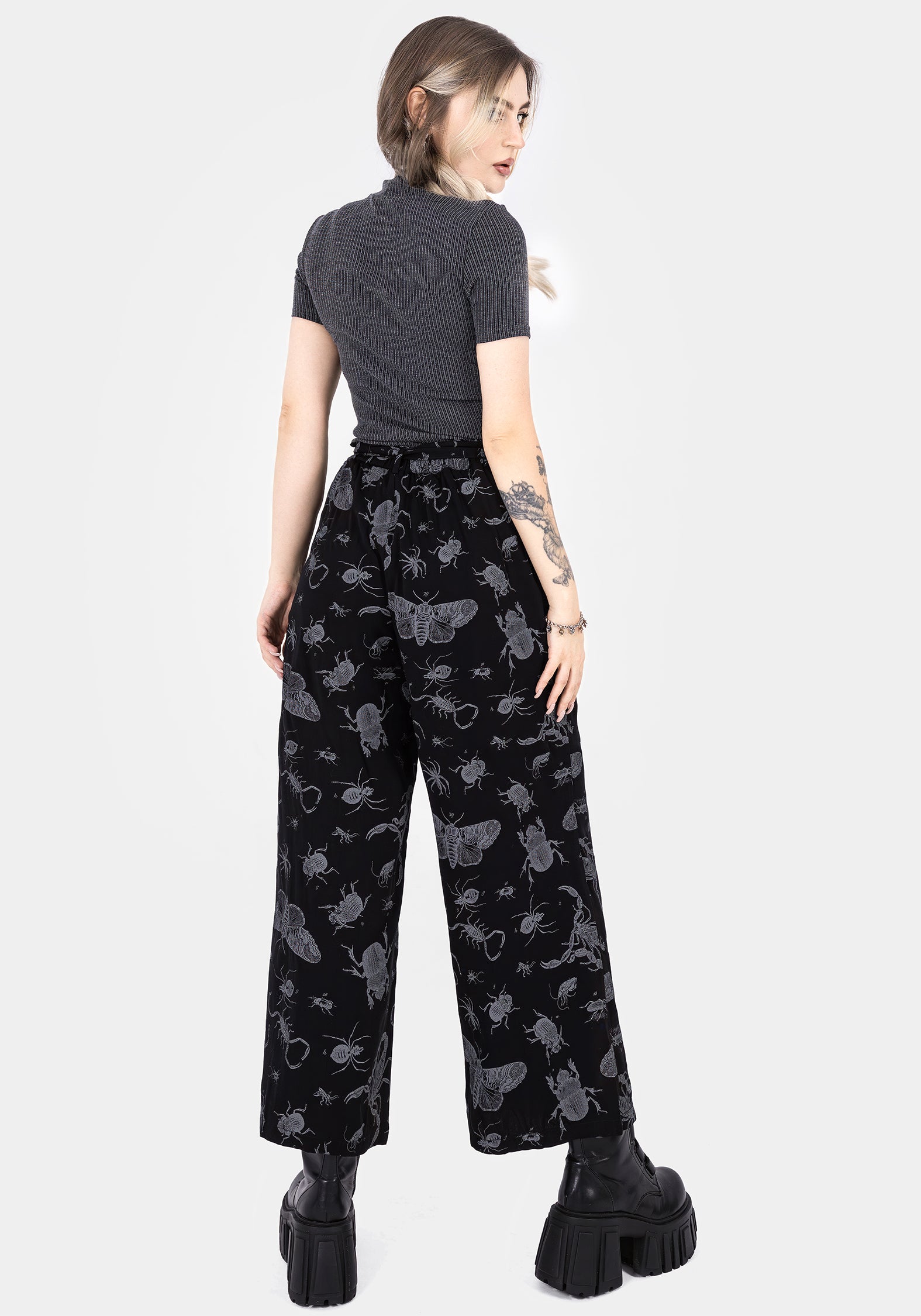 Parasite Bugs Wide Leg Paperbag Culotte Trousers - Black | Disturbia ...