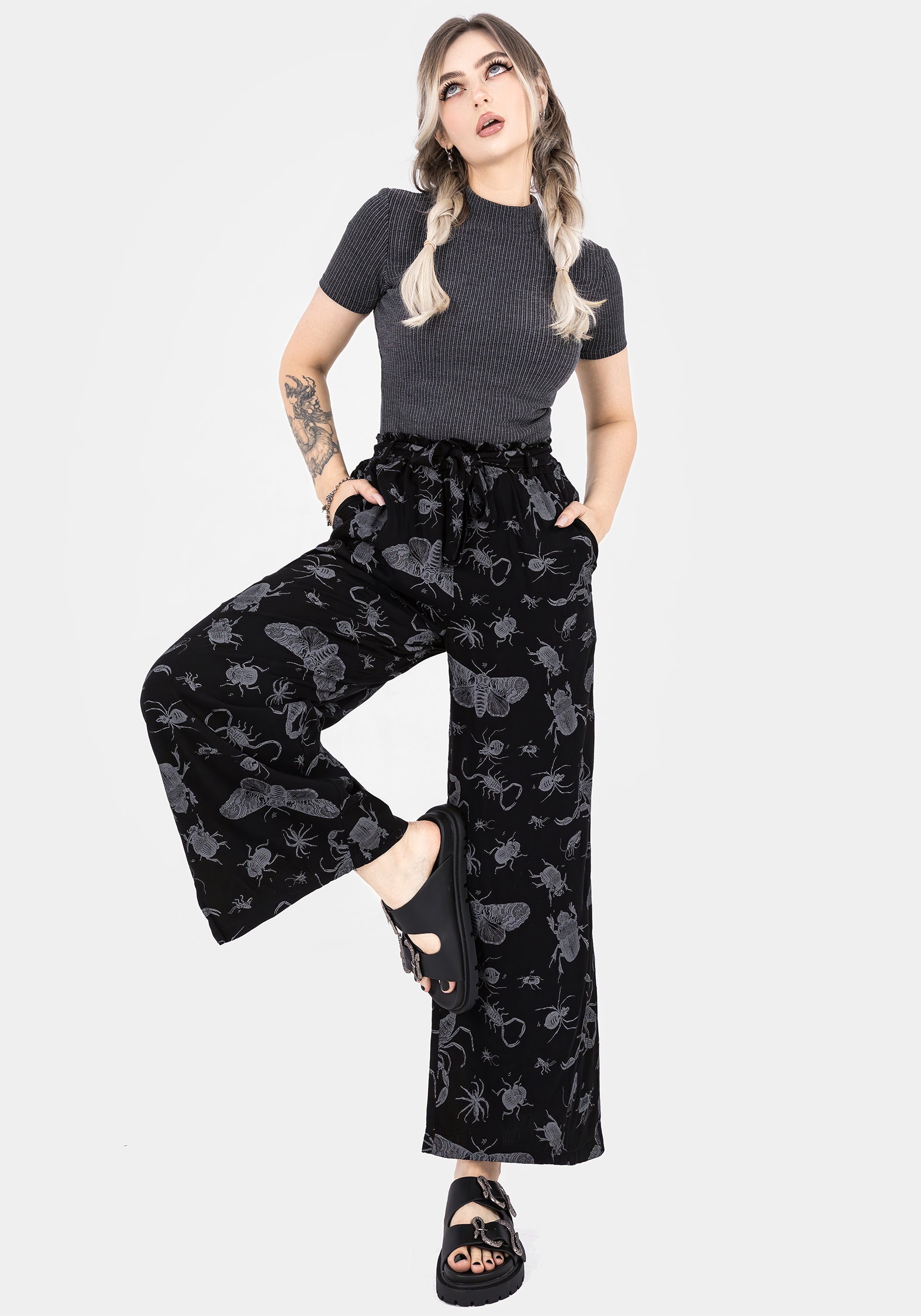 Parasite Bugs Wide Leg Paperbag Culotte Trousers - Black | Disturbia ...