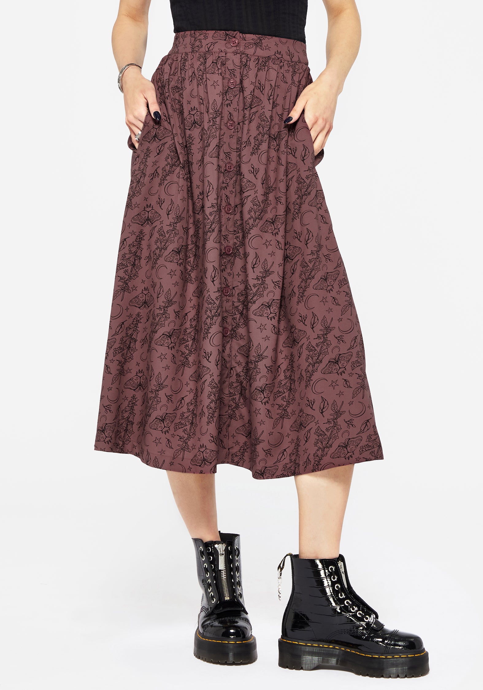 Roxana Moth Foxglove Button Down Midi Skirt | Disturbia - Shop Women's ...