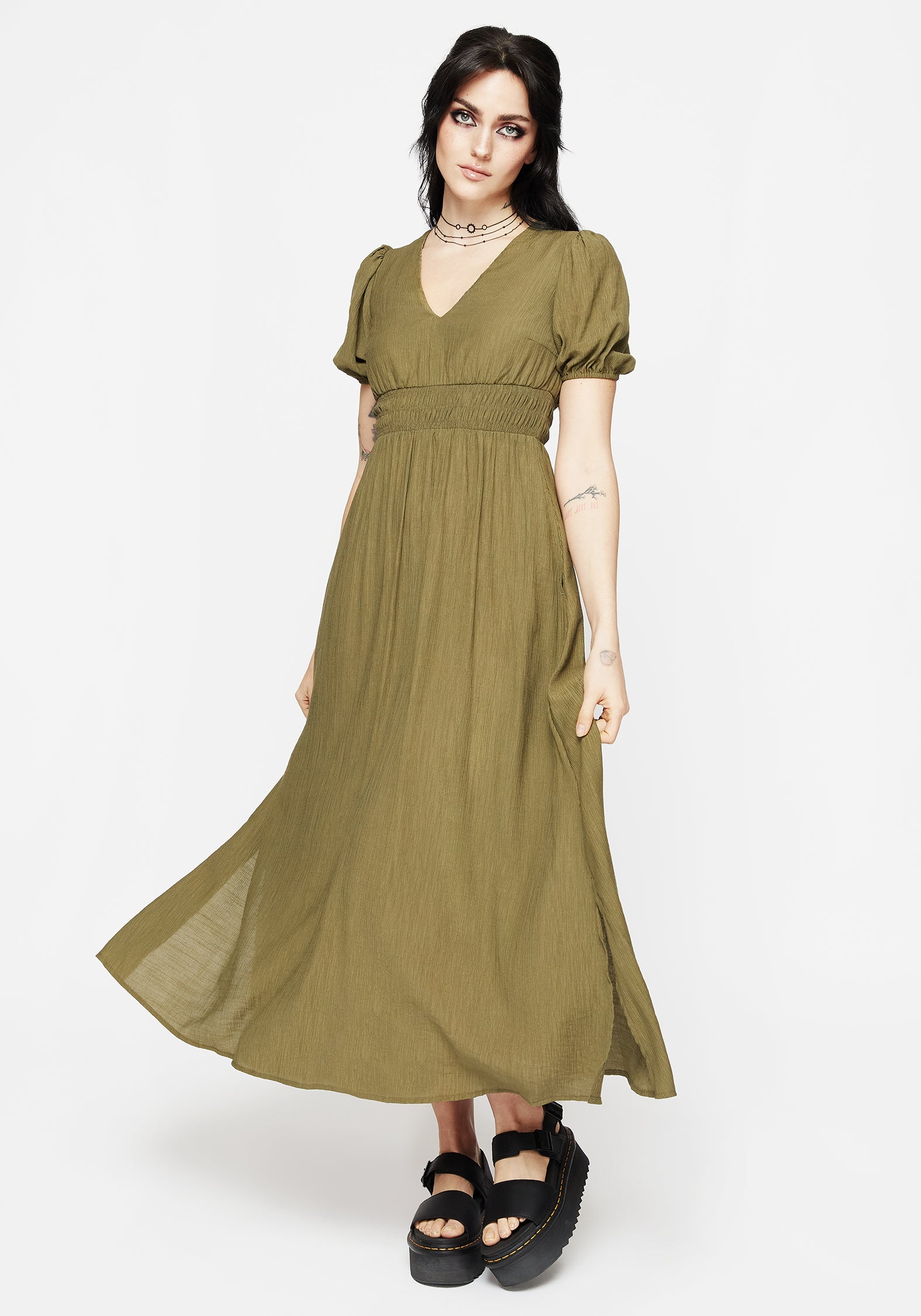 Tryphena Shirred V Neck Midaxi Dress | Disturbia - Shop Women's Gothic ...