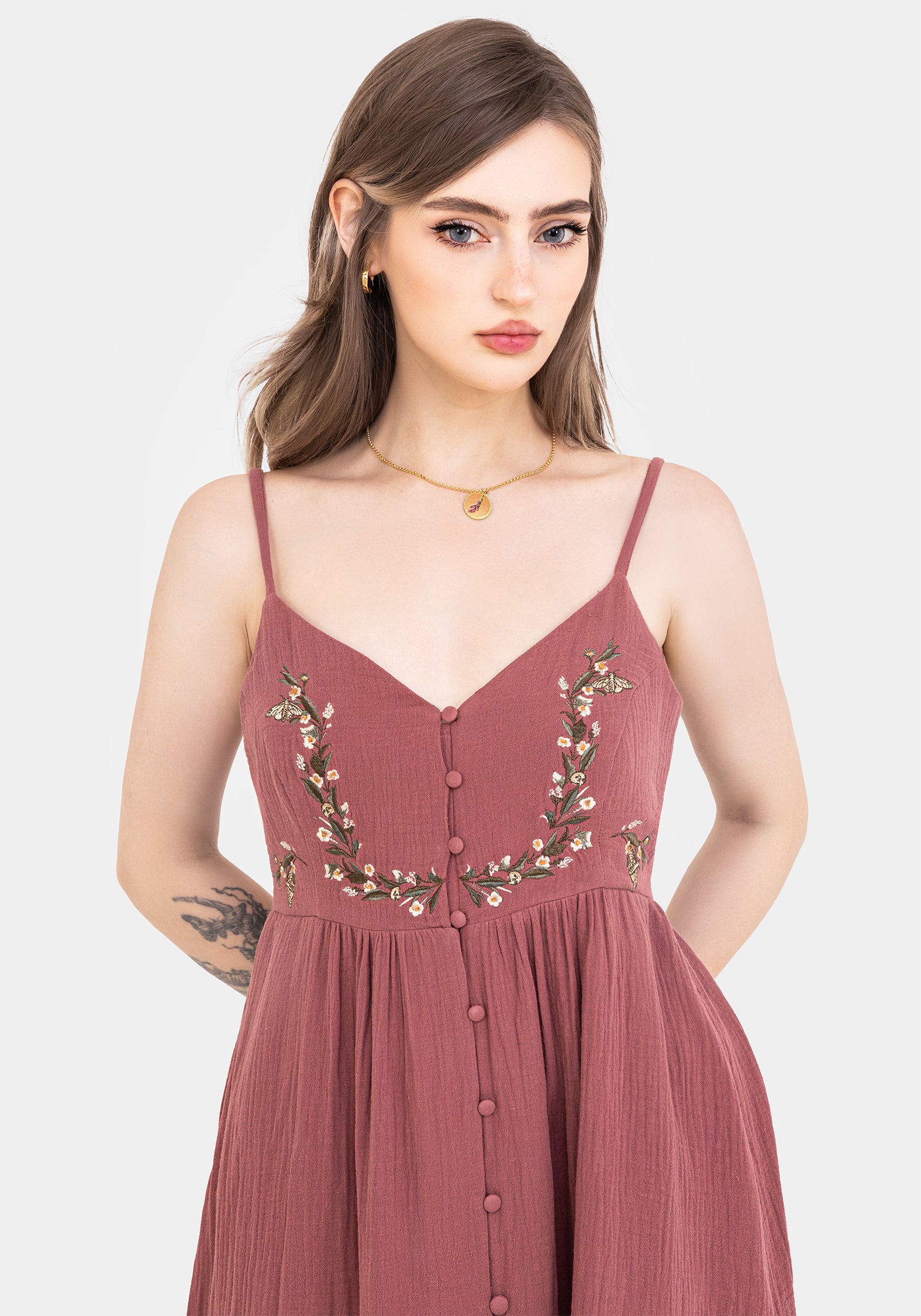 Abundance Cotton Floral Embroidered Bodice Cami Midaxi Dress ...