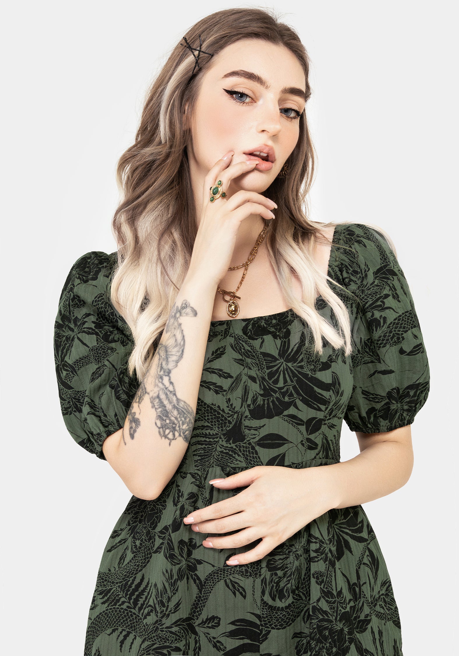 Bashe Cotton Puff Sleeve Playsuit - Green | Disturbia - Shop Women's ...