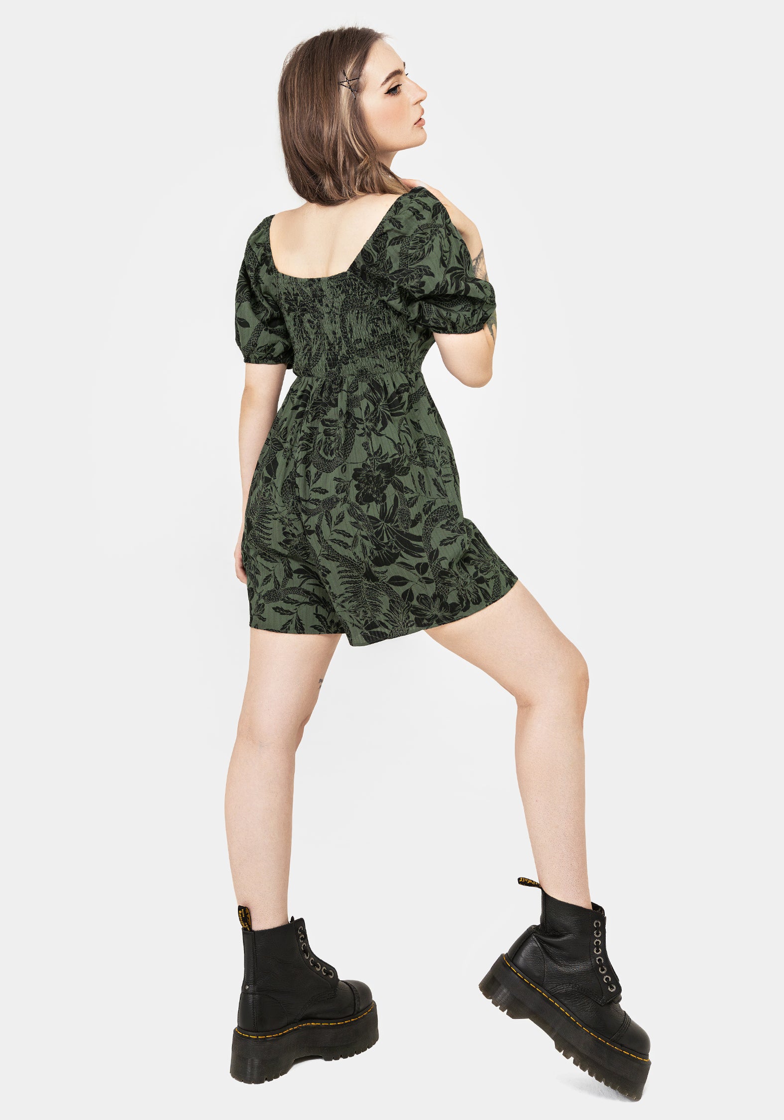 Bashe Cotton Puff Sleeve Playsuit - Green | Disturbia - Shop Women's ...