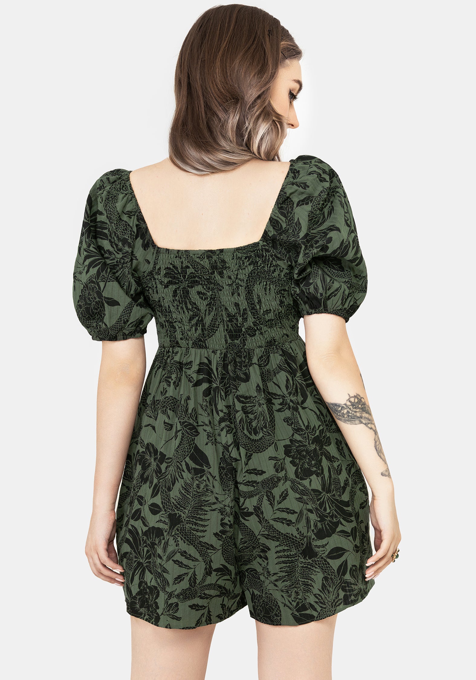 Bashe Cotton Puff Sleeve Playsuit - Green | Disturbia - Shop Women's ...