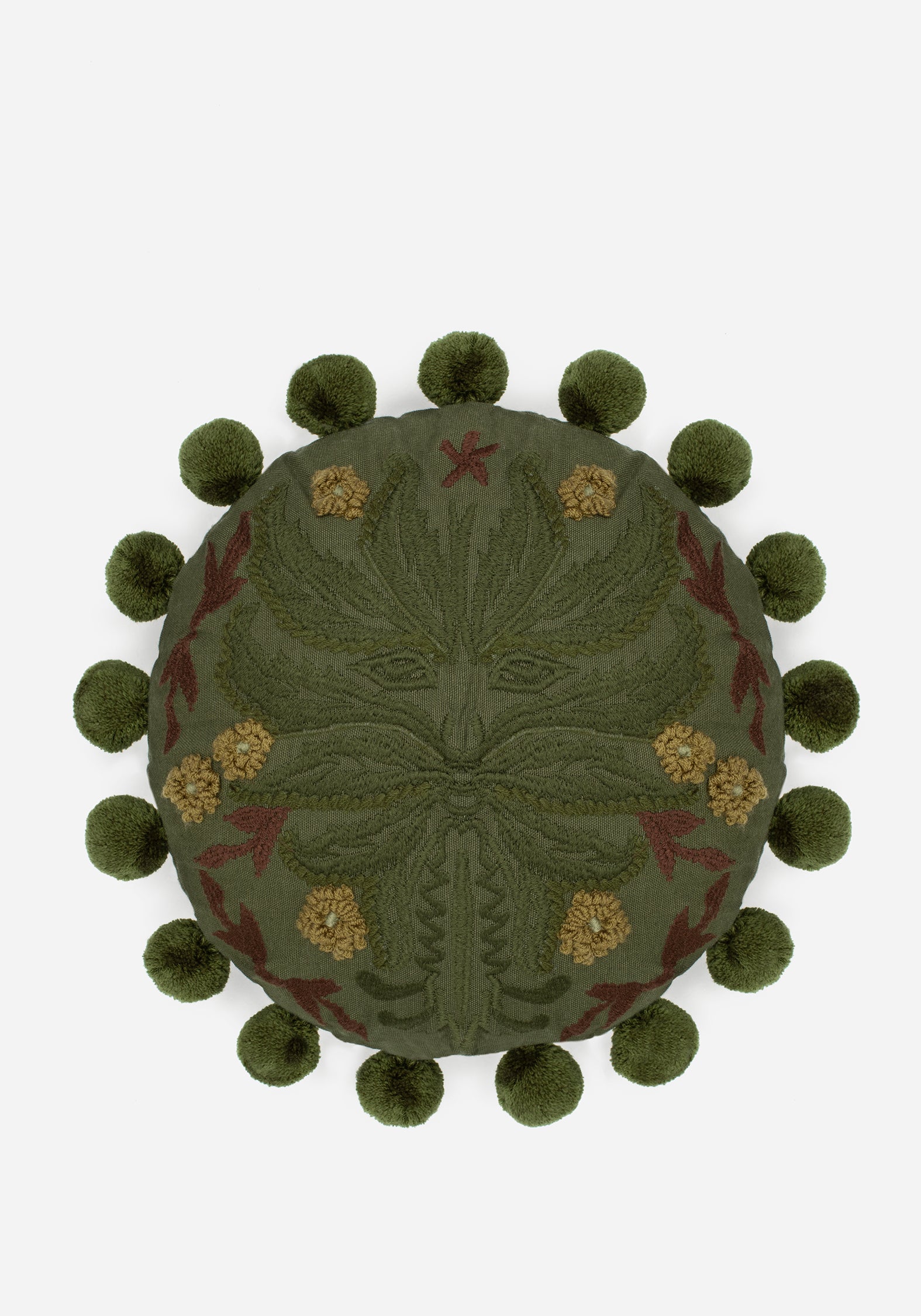 Foliate Embroidered Pom-Pom Round Cushion | Disturbia - Shop Women's ...