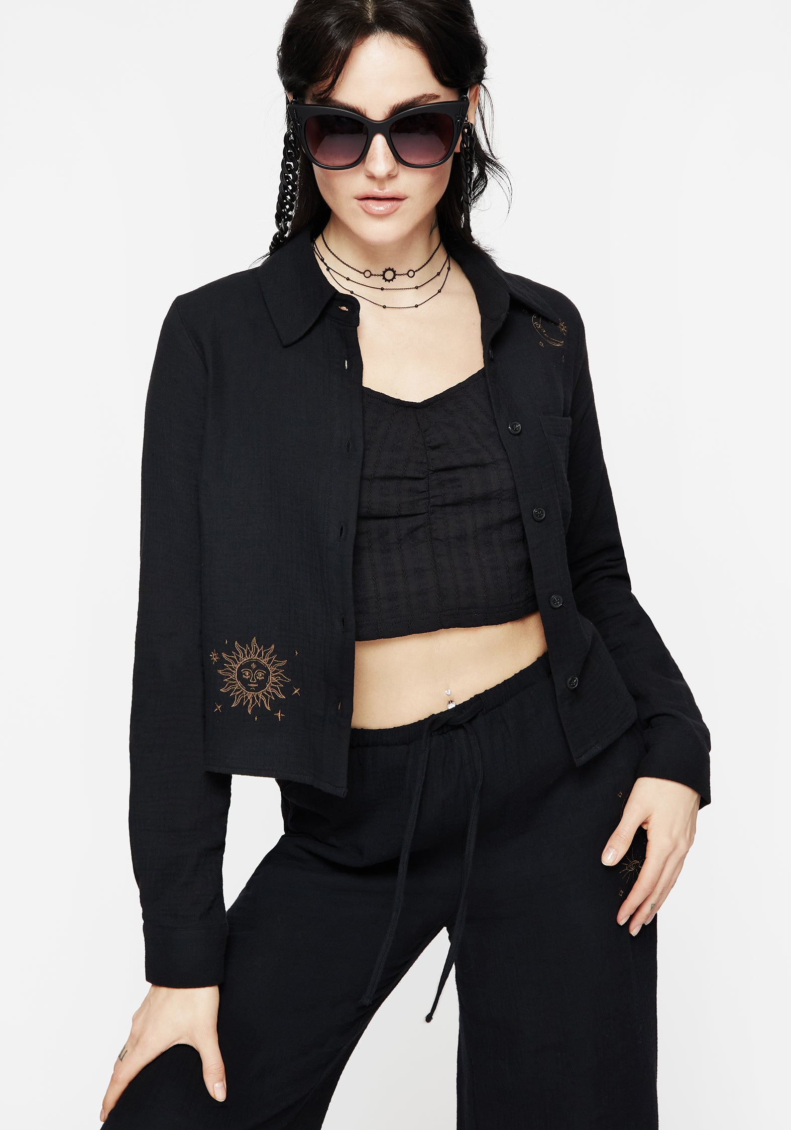 Cosmos Embroidered Button Up Crop Shirt | Disturbia - Shop Women's ...