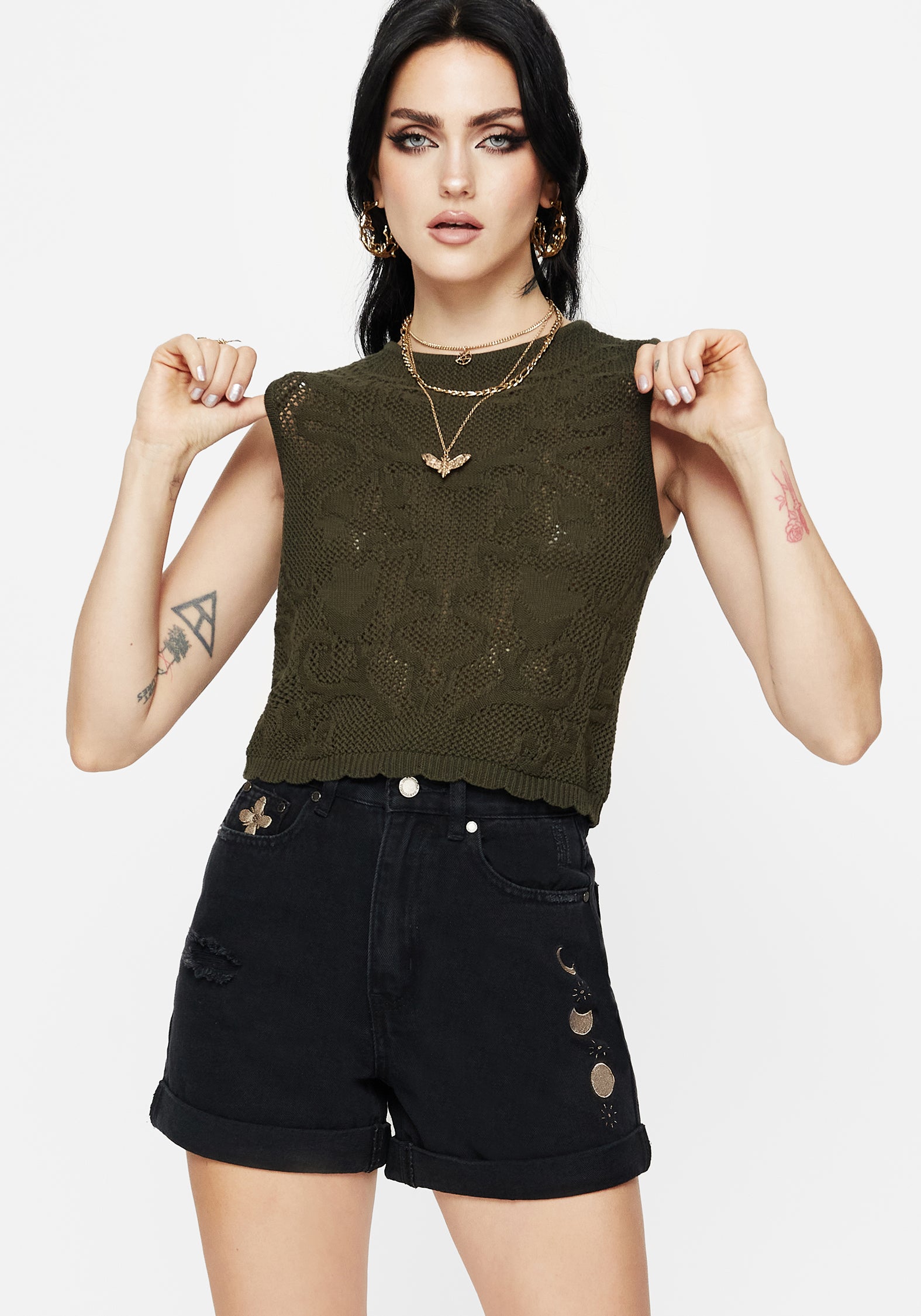 Griffinfly Embroidered Distressed Denim Shorts | Disturbia - Shop Women ...