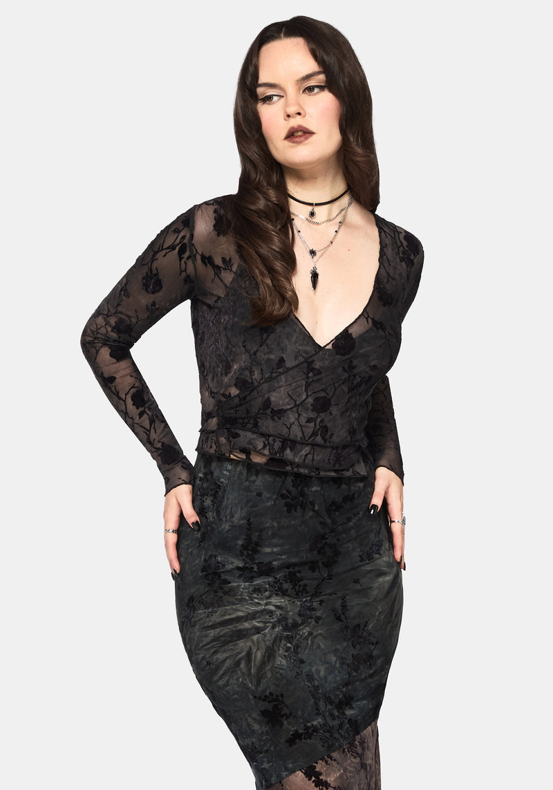 Monroe Flocked Long Sleeved Mesh Wrap Over Top – Disturbia
