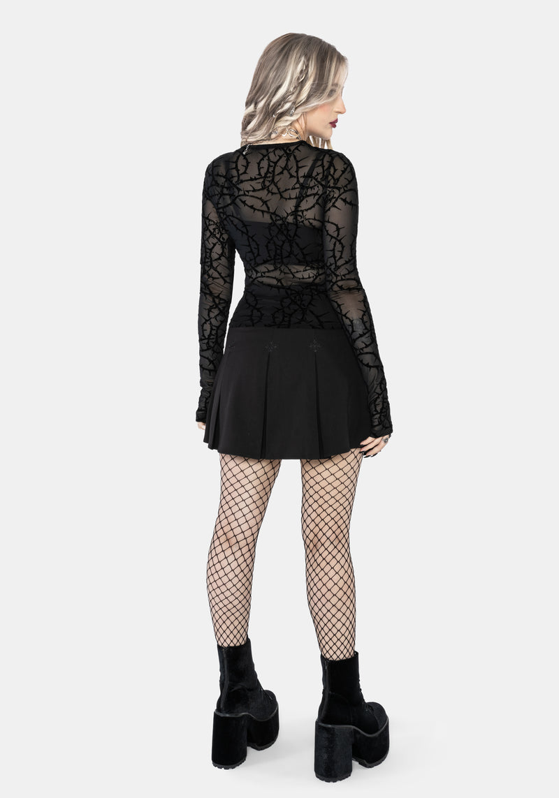 Prickle Thorn Print Mesh Long Sleeve Top - Black – Disturbia