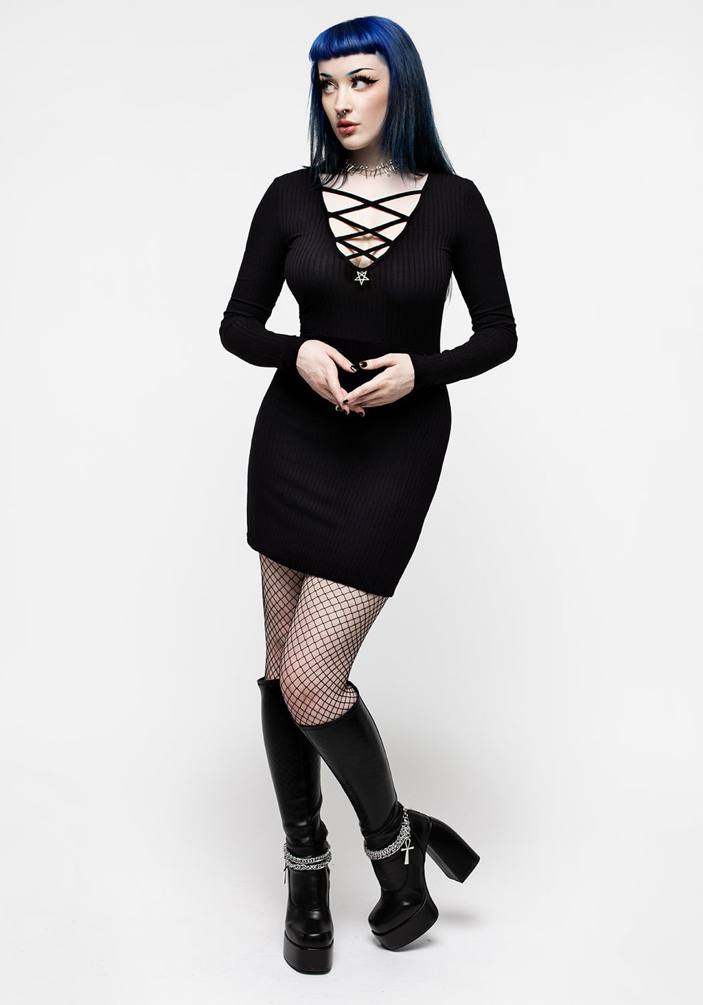 Ebony Plunging Neckline Rib Bodycon Mini Dress | Disturbia - Shop Women ...
