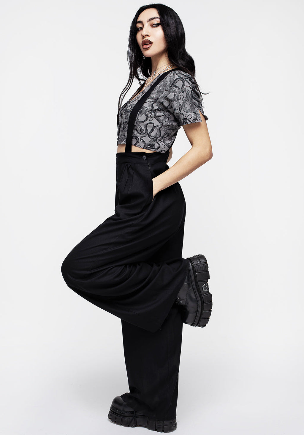 Realm Wide Leg Suspender Trouser - Midnight Black | Disturbia - Shop ...