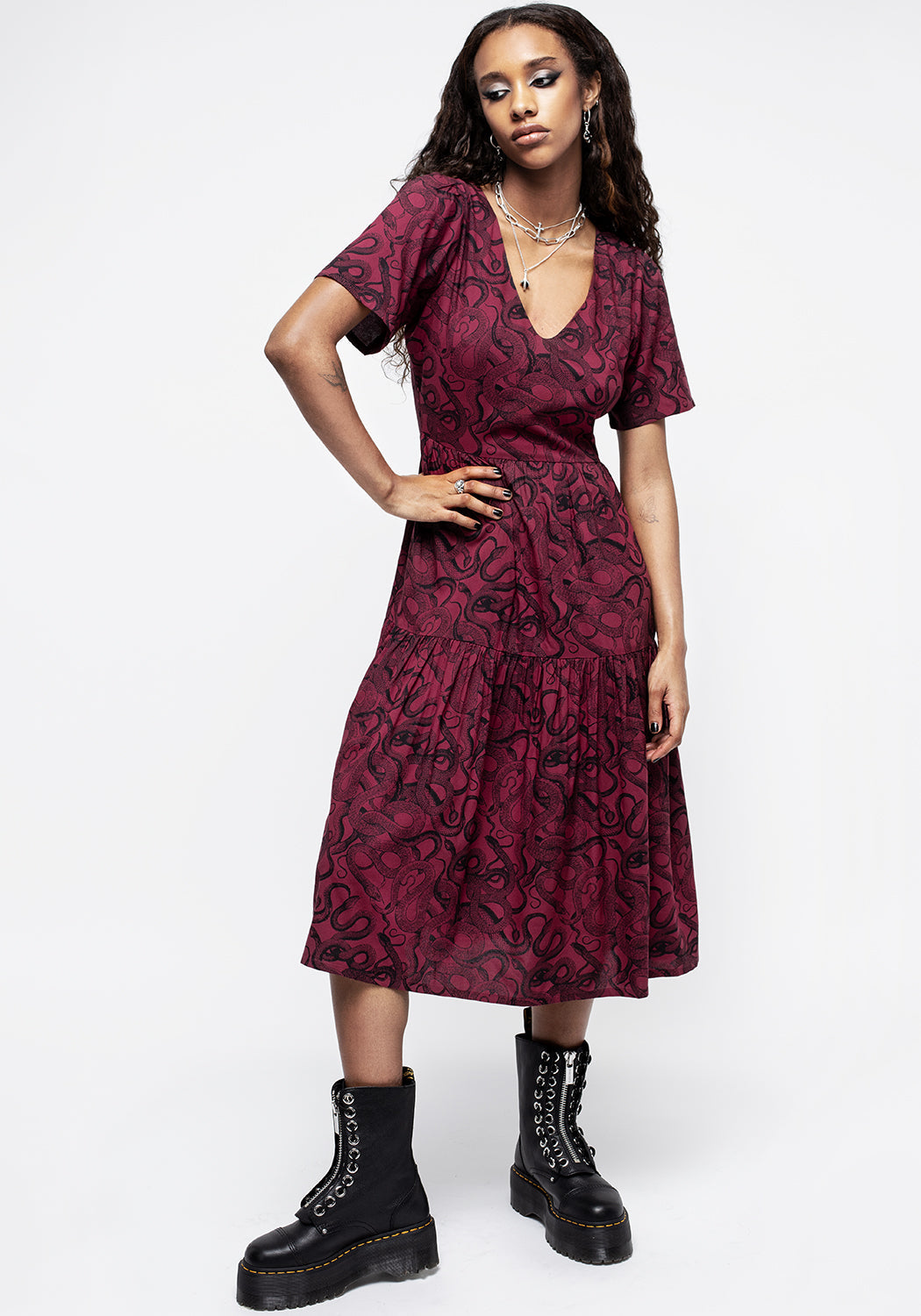 Ophidia Snakes Print Midi Dress - Red | Disturbia - Shop Women's Gothic ...