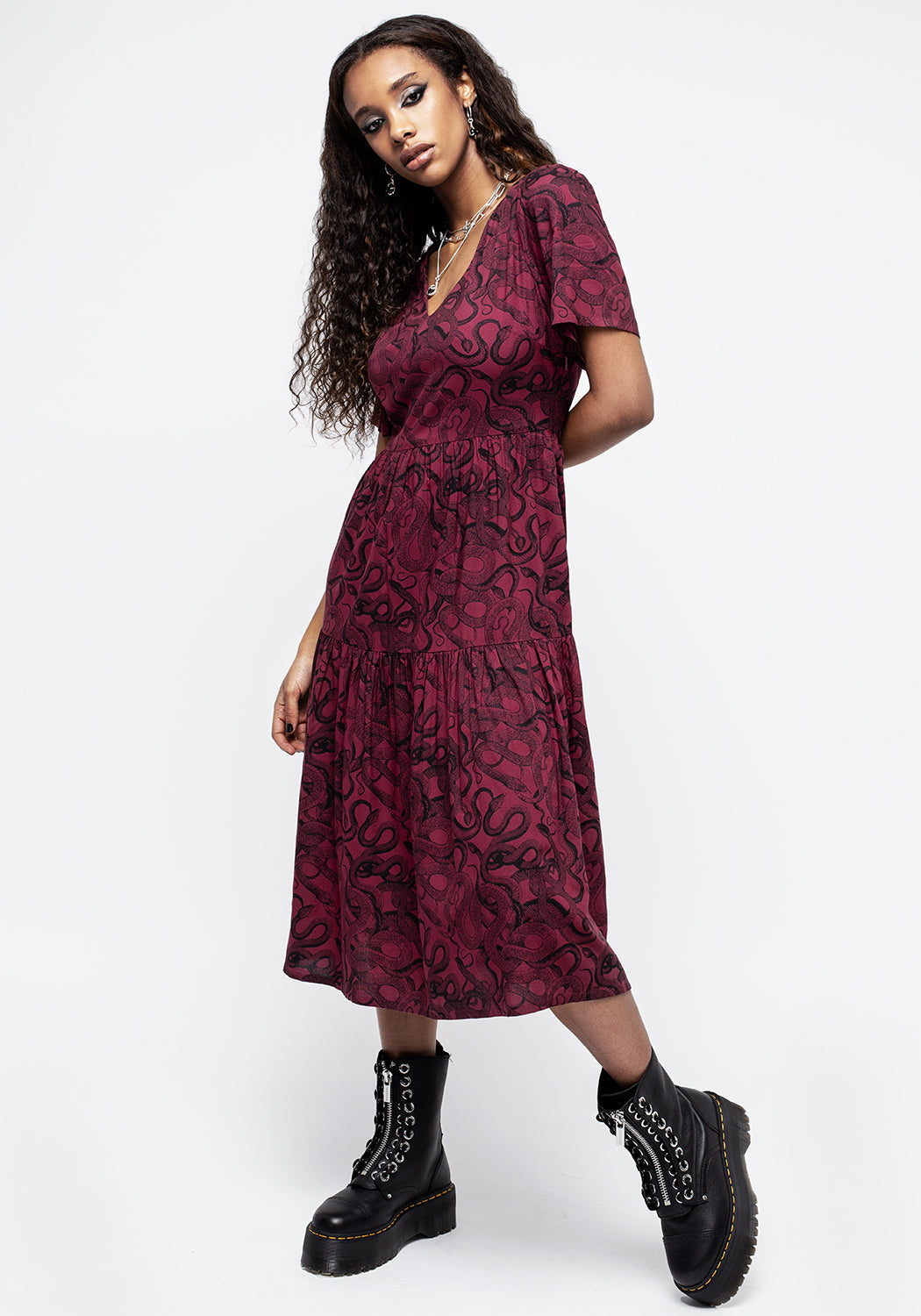 Ophidia Snakes Print Midi Dress - Red | Disturbia - Shop Women's Gothic ...