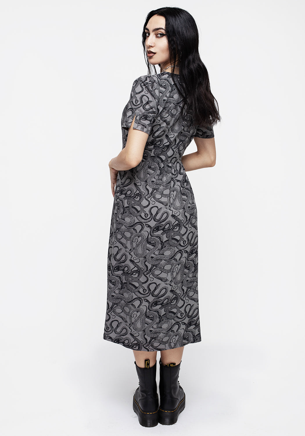 Ophidia Snakes Print Button Down Midi Dress - Grey | Disturbia - Shop ...