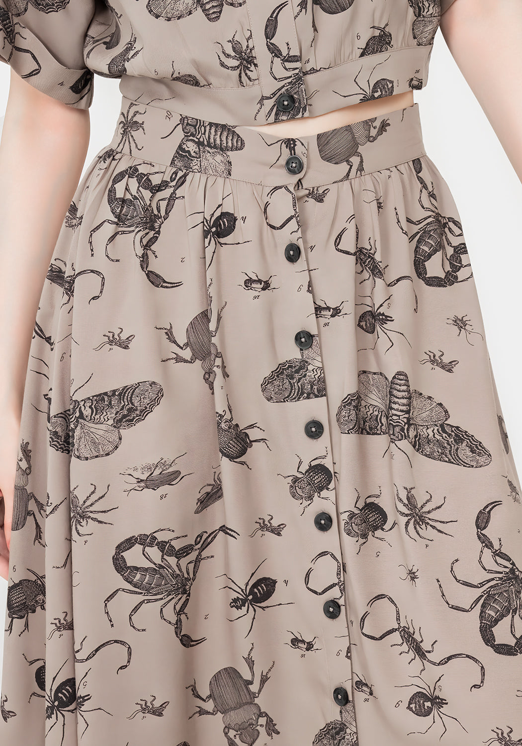 Parasite Bugs Print Button Down Midi Skirt - Taupe | Disturbia - Shop ...